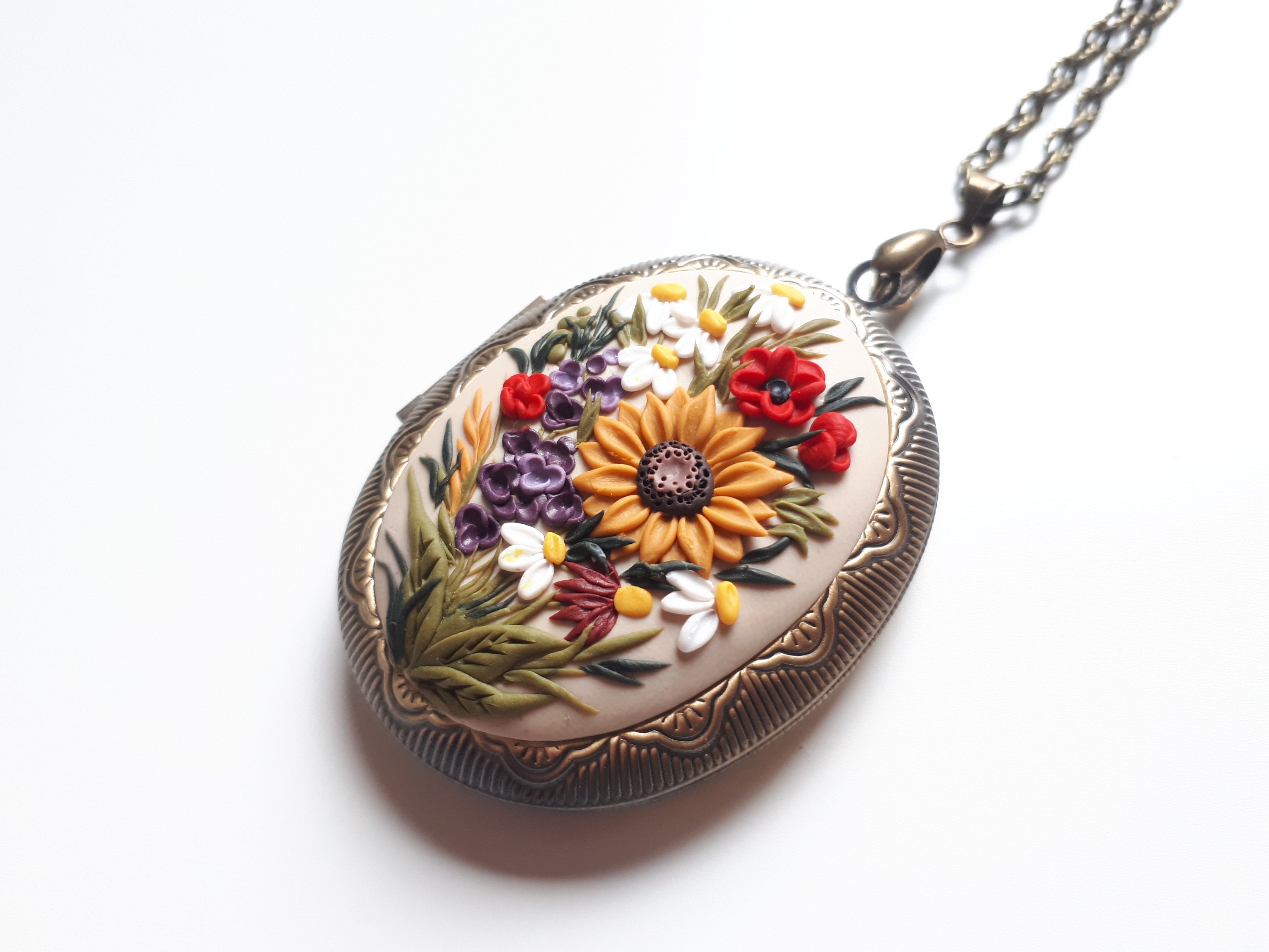 Sunflower Locket Necklace With Wildflowers Photo Locket | Etsy