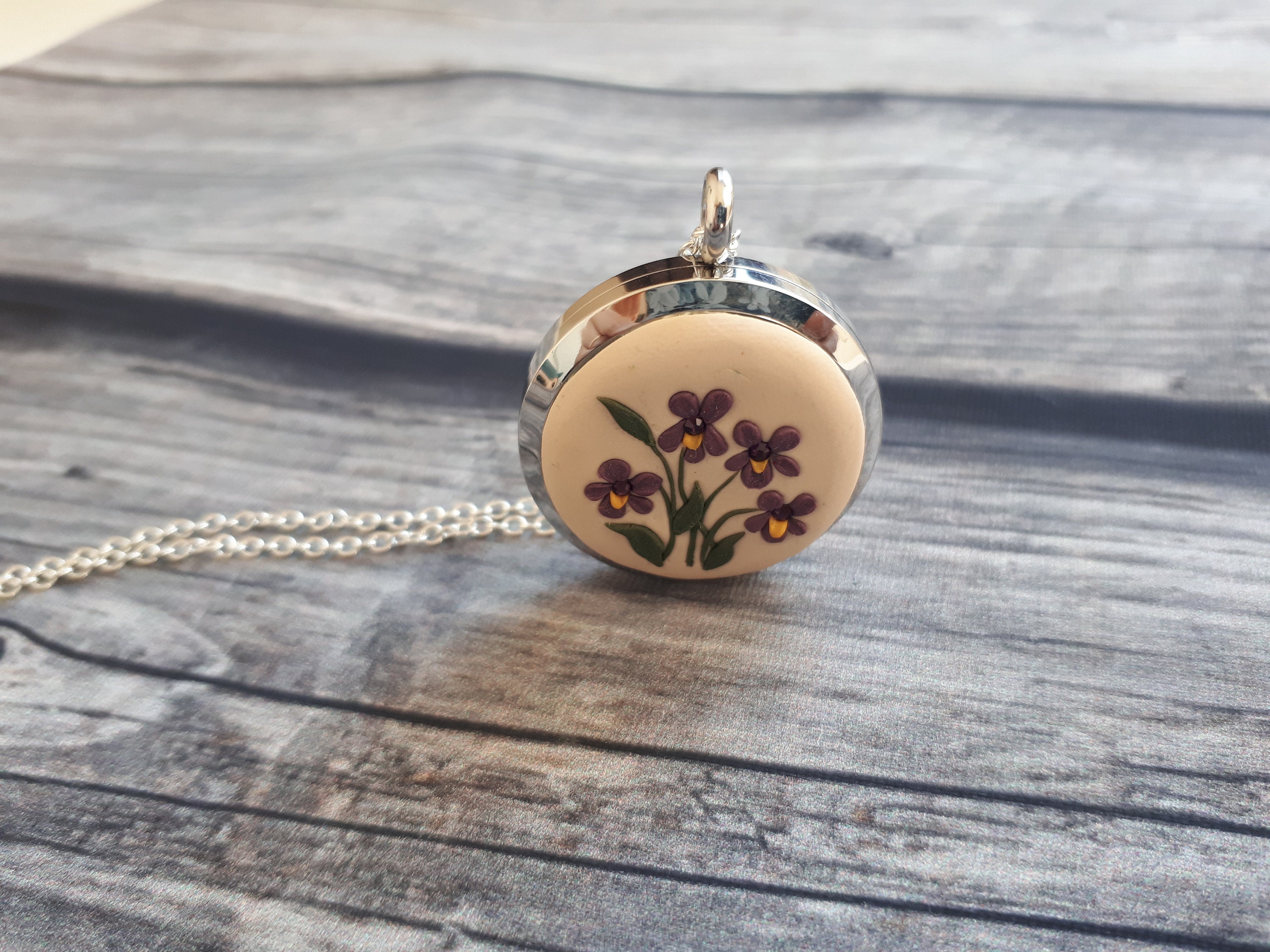 Personalized locket Purple violet locket necklace with 3 | Etsy