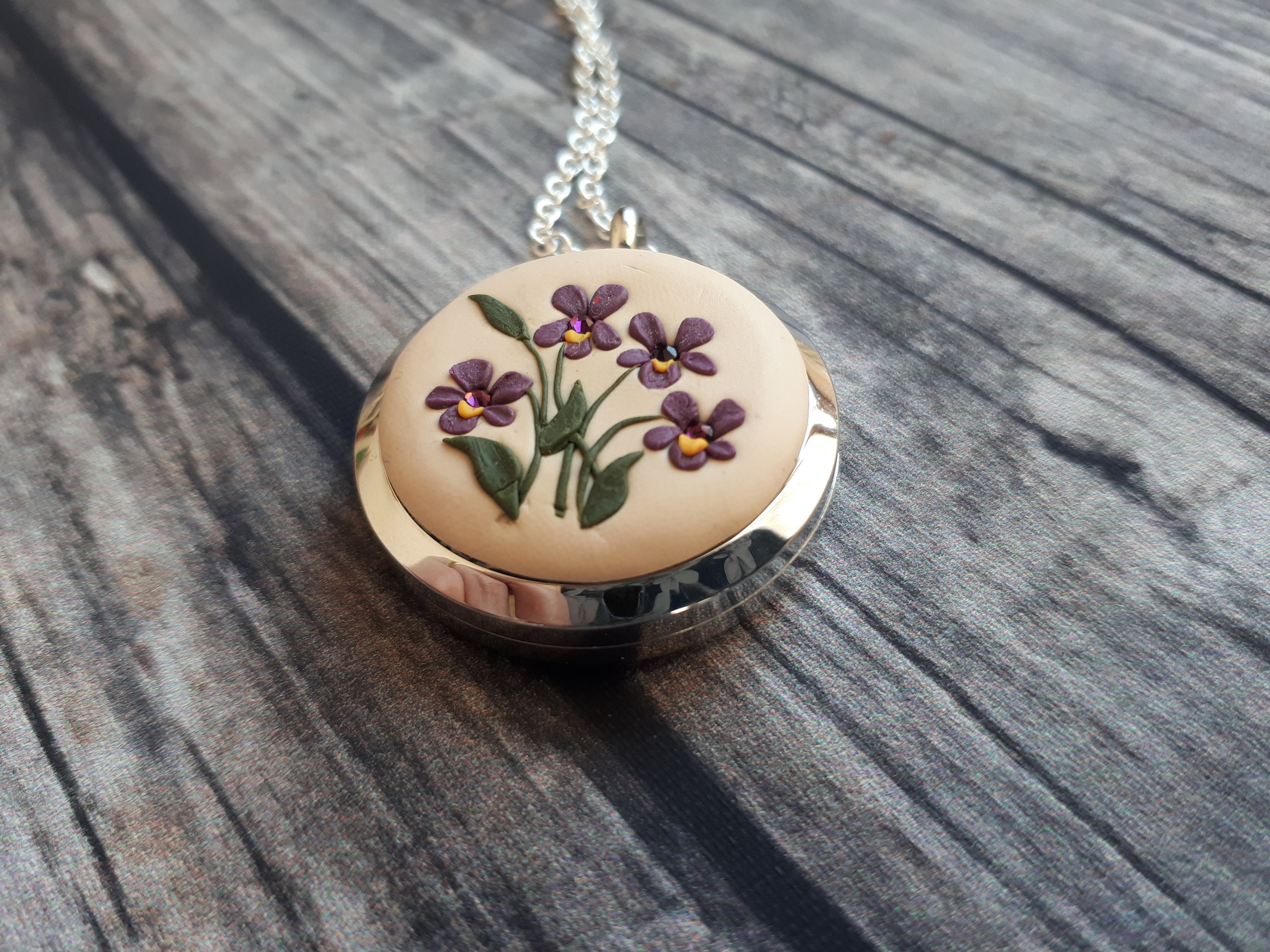 Personalized locket Purple violet locket necklace with 3 | Etsy