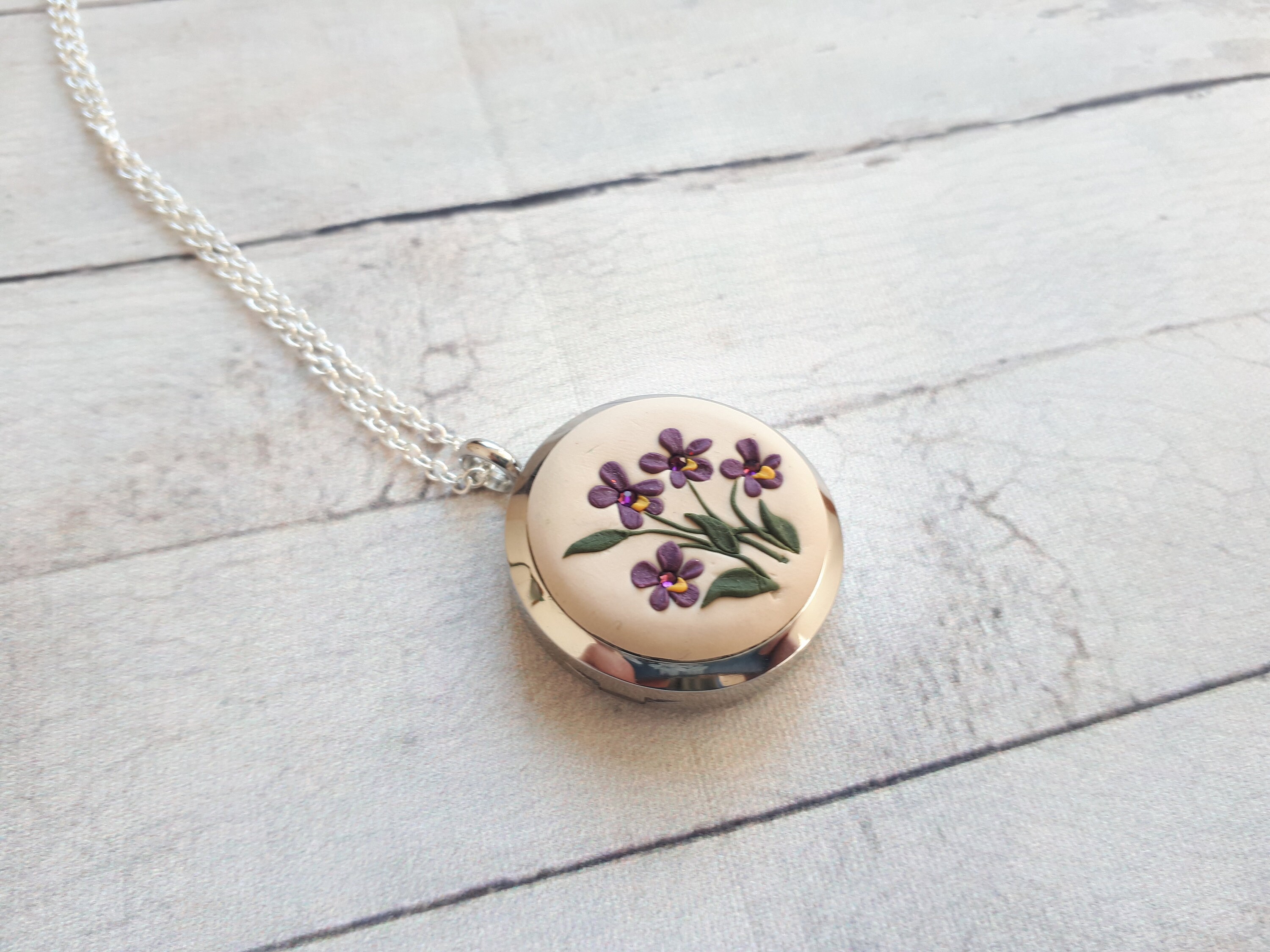 Personalized locket Purple violet locket necklace with 3 | Etsy