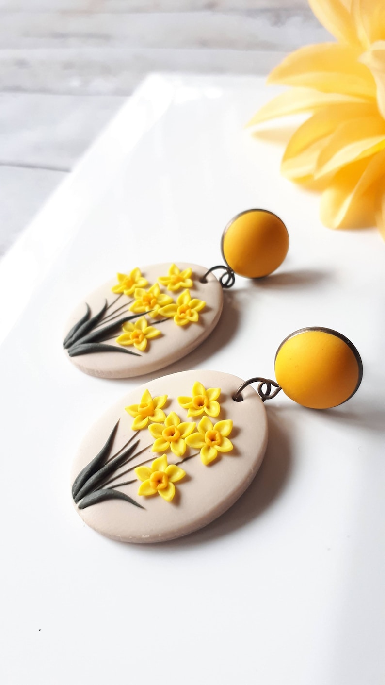 Handmade Polymer Clay Daffodil Earrings, Floral Jewelry - Etsy