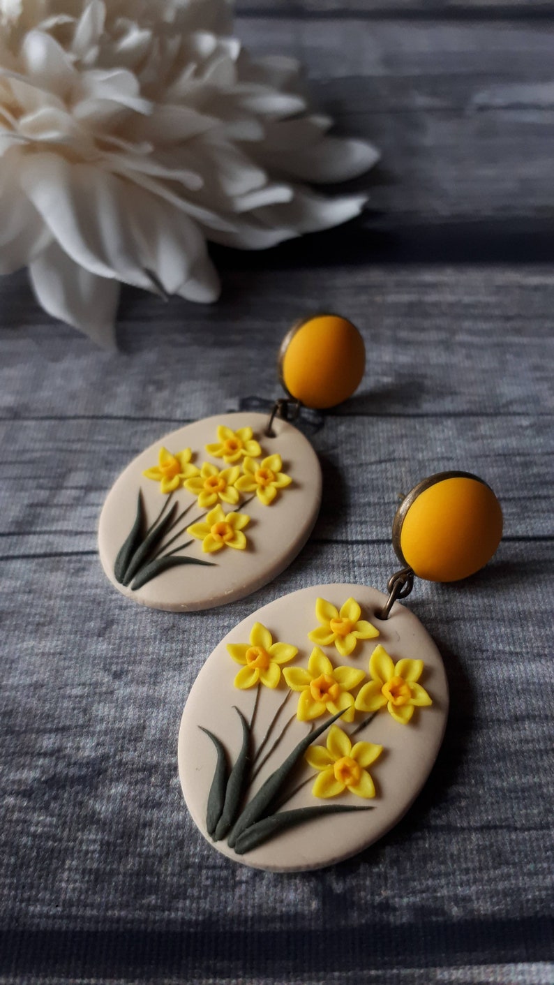 Handmade Polymer Clay Daffodil Earrings, Floral Jewelry - Etsy