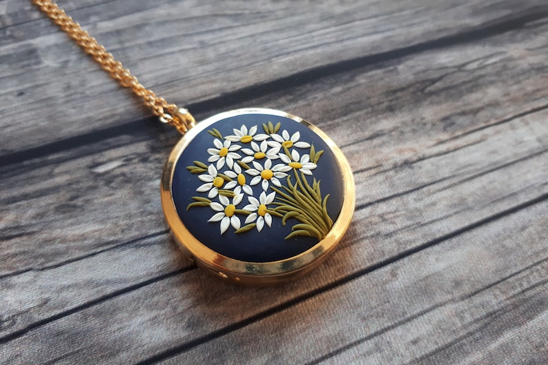 Daisy Locket Necklace 3 Photo Locket With Message Graduation | Etsy