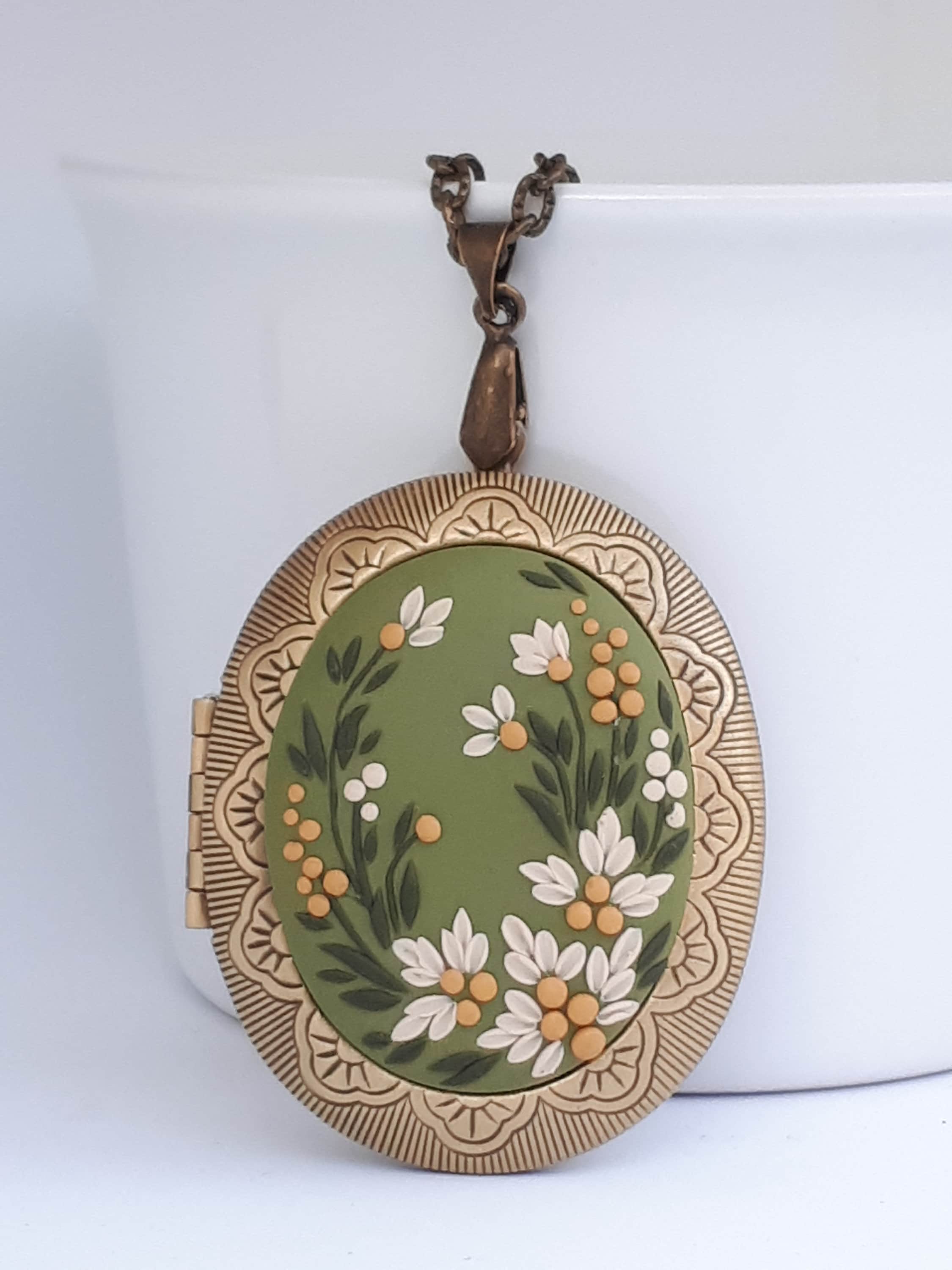 Green Locket with Photos inside Secret message locket | Etsy