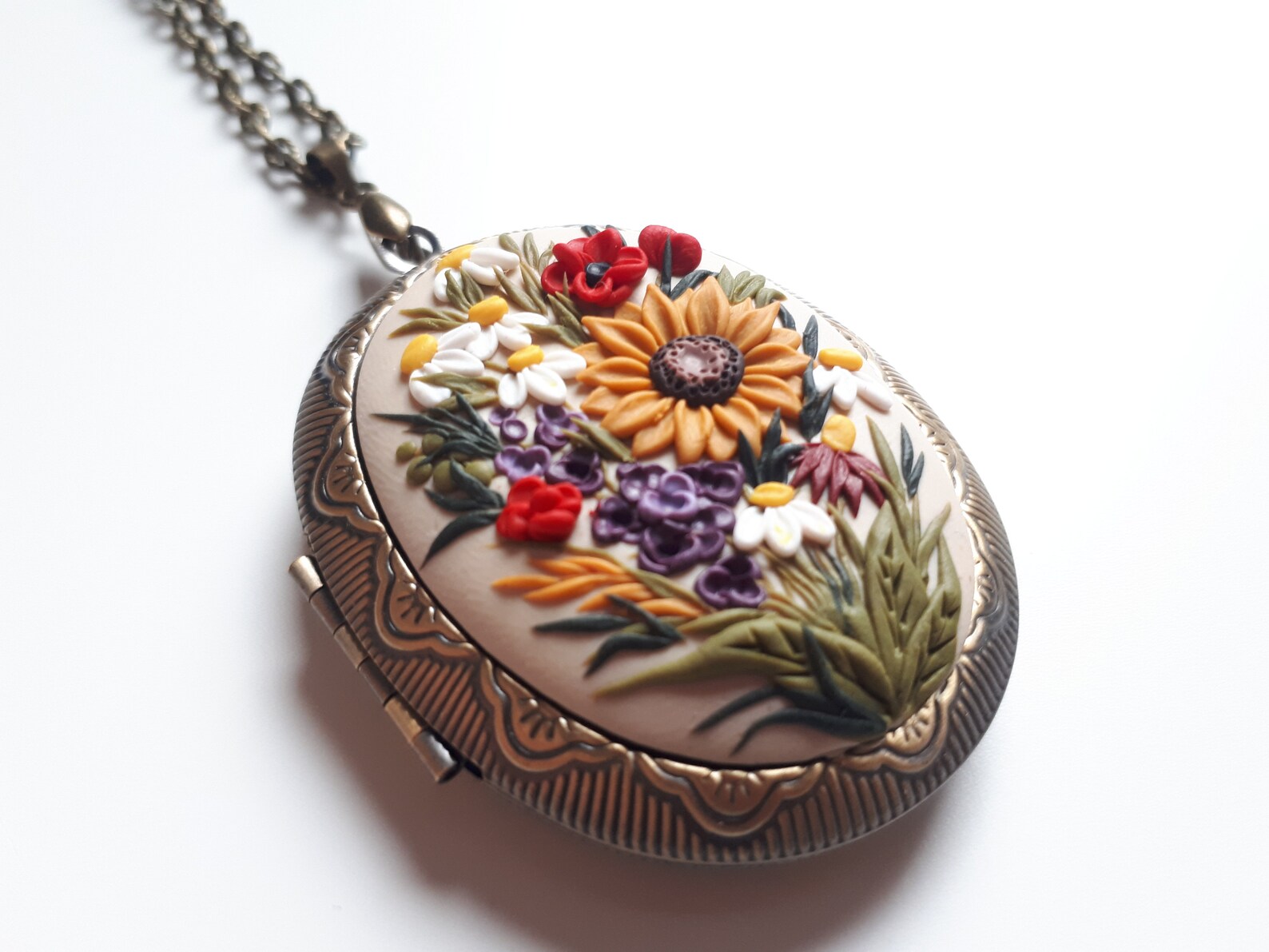 Sunflower Locket Necklace With Wildflowers Photo Locket Pendant ...