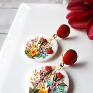 Spring Floral Bouquet Polymer Clay Earrings, Floral Clay Earrings ...