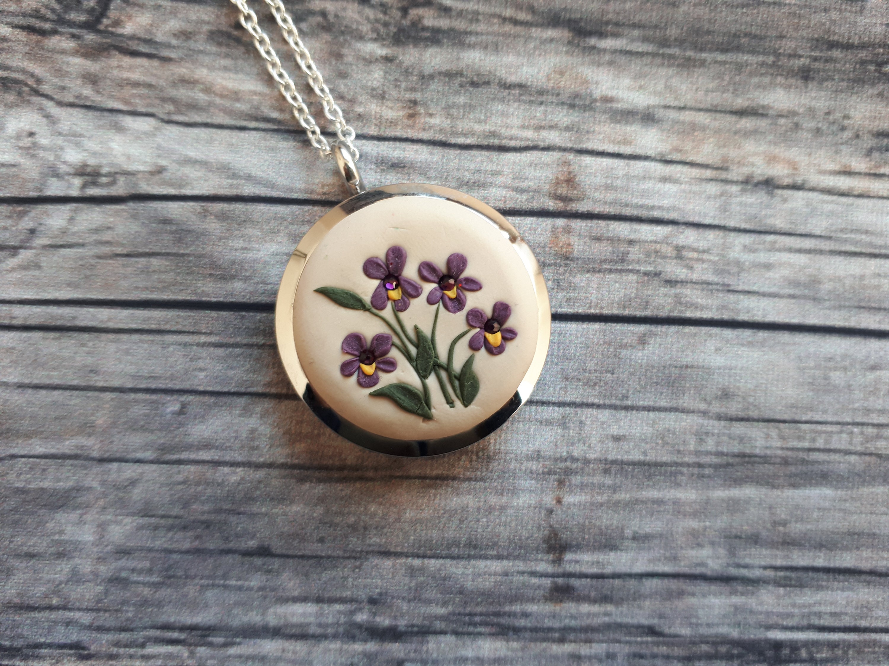 Personalized locket Purple violet locket necklace with 3 | Etsy