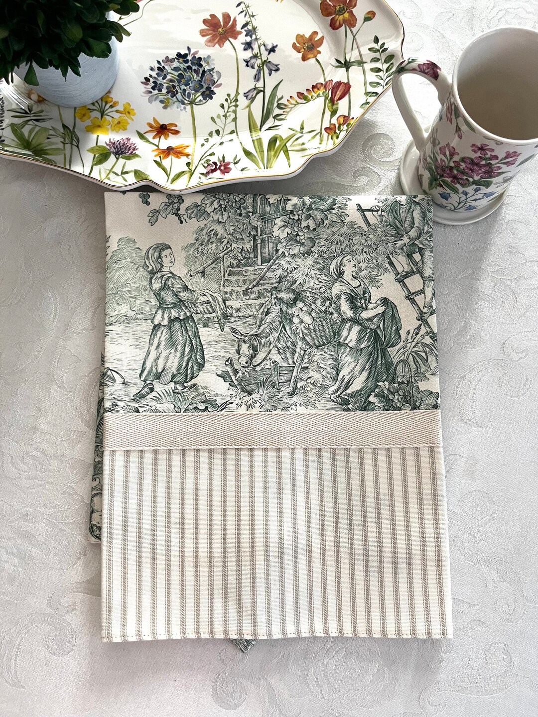 Green Toile Tea Towel, French Country Kitchen Linen, Hostess Gift - Etsy