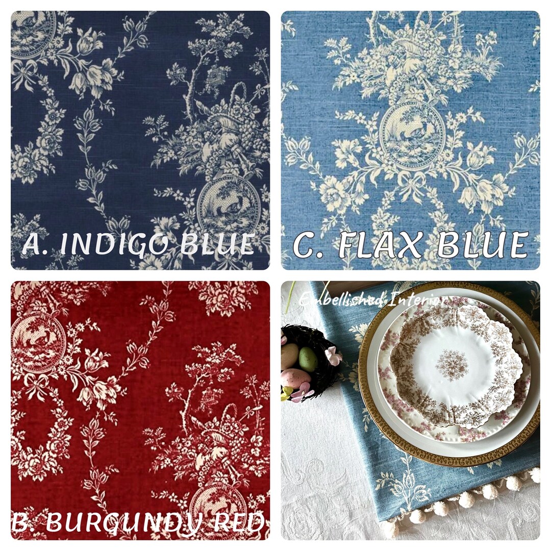 Blue Floral Toile Table Runner, Waverly Country House Fabric, Red ...