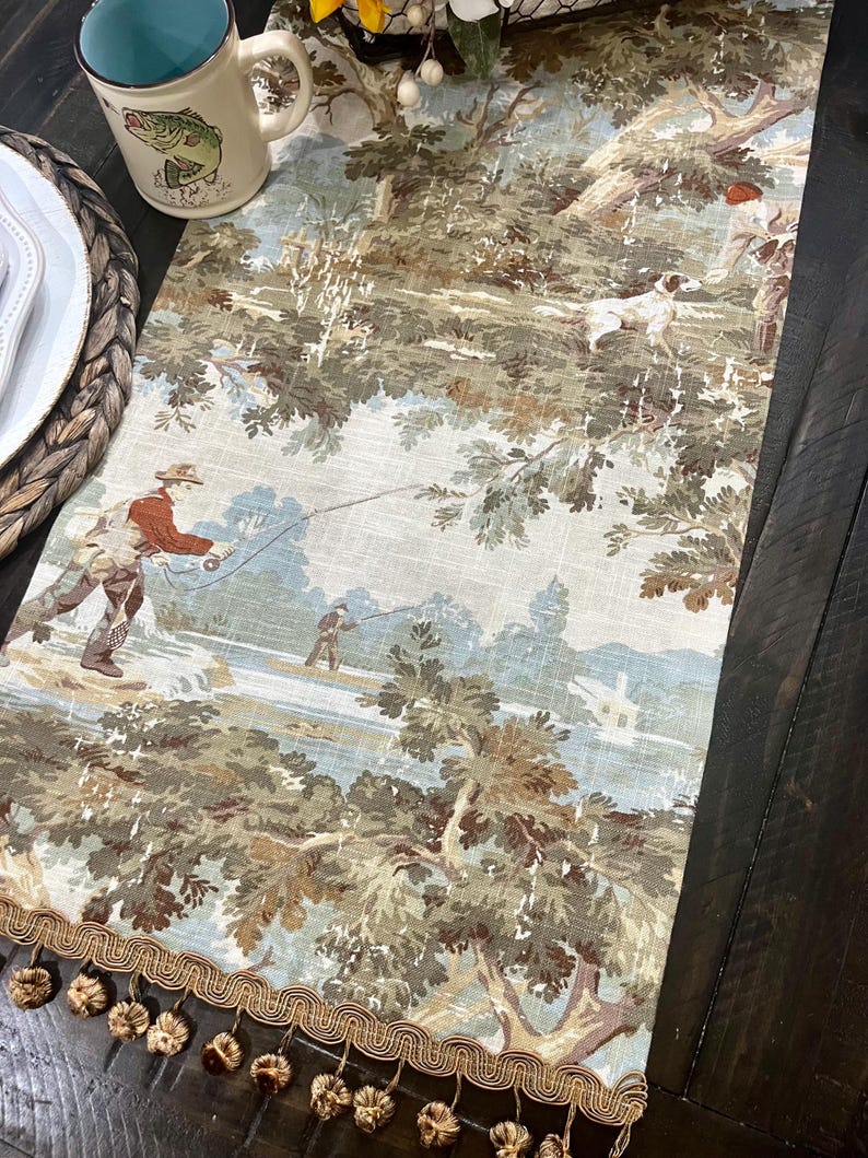 Hunting Fly Fishing Toile Table Runner:covington Avondale Vintage ...