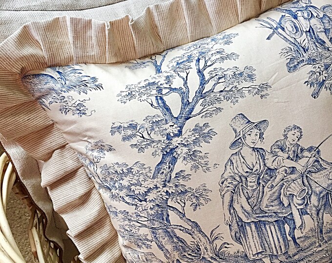 Blue Toile Pillow Cover, French Country Throw Pillow, Decorative Pillow ...