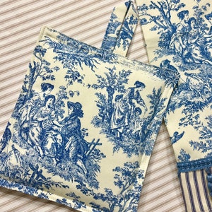 Blue Toile Fingertip Towel, French Country Tea Towel, Blue Toile Fabric ...