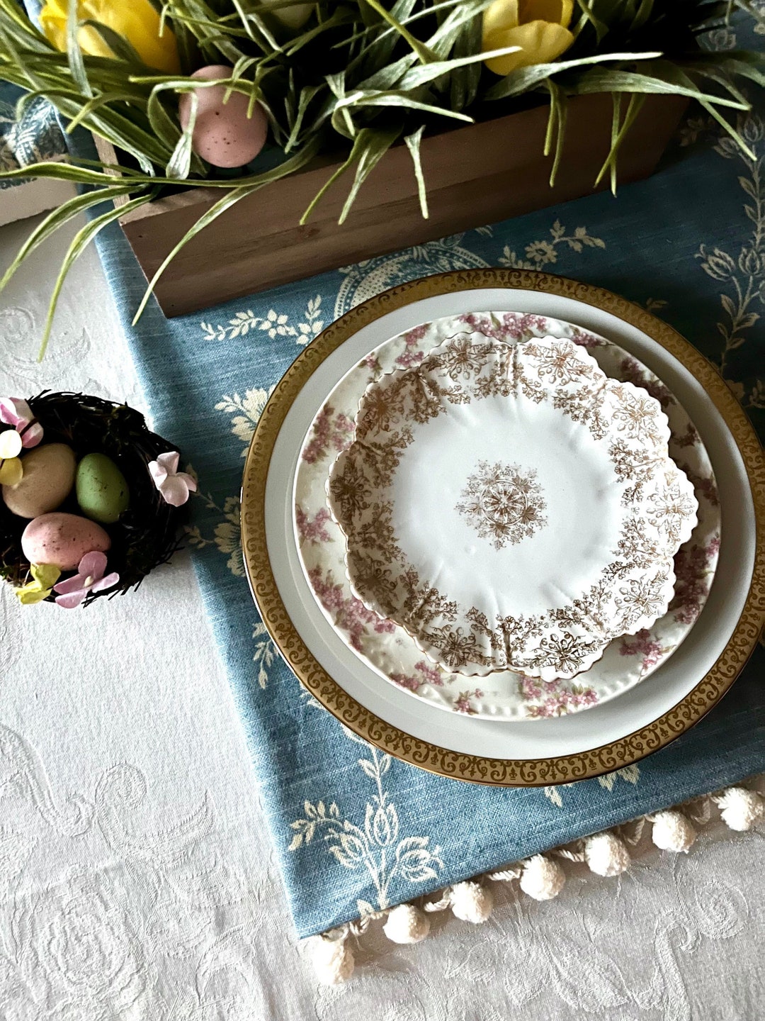 Blue Floral Toile Table Runner, Waverly Country House Fabric, Red ...