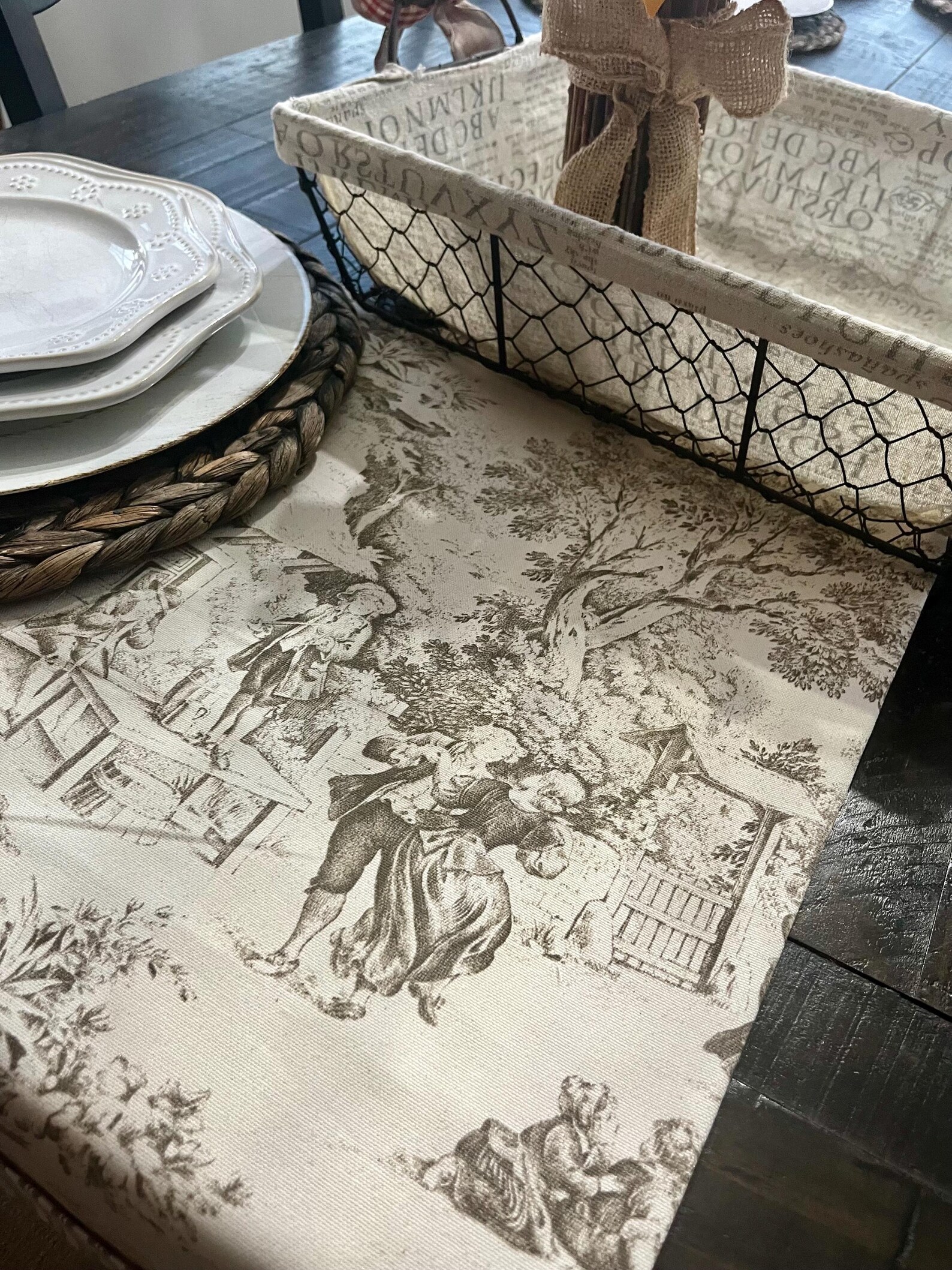 Brown Toile Table Runner: French Country Kitchen Decor - Etsy