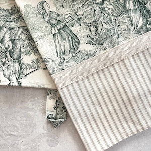 Green Toile Tea Towel, French Country Hand Towel, Kitchen Linen, Green ...
