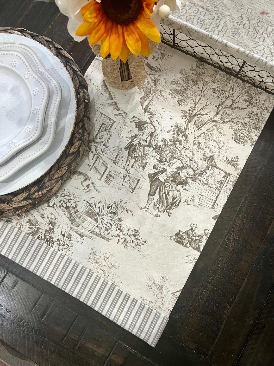 Brown Toile Table Runner: French Country Kitchen Decor - Etsy