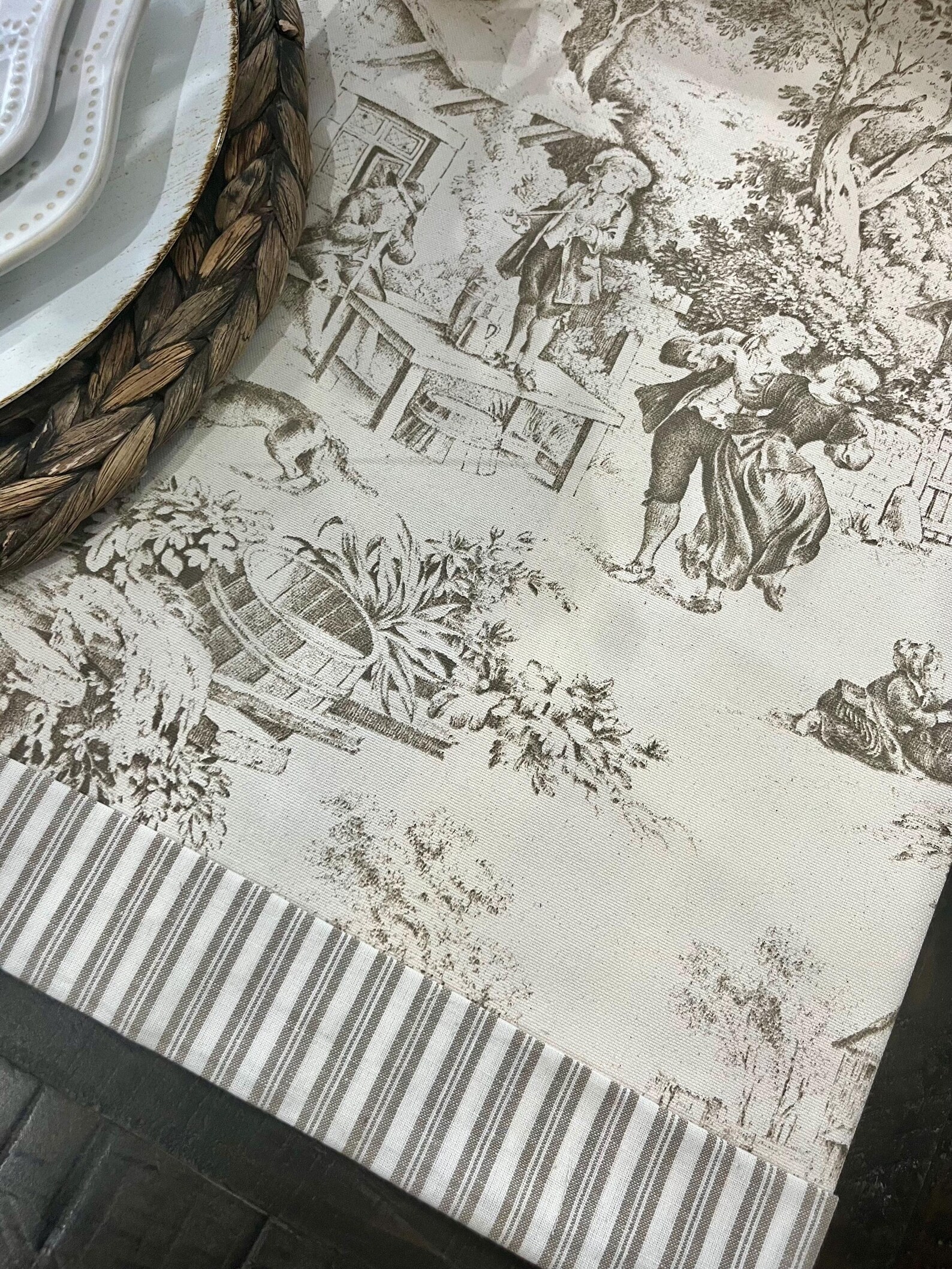 Brown Toile Table Runner: French Country Kitchen Decor - Etsy