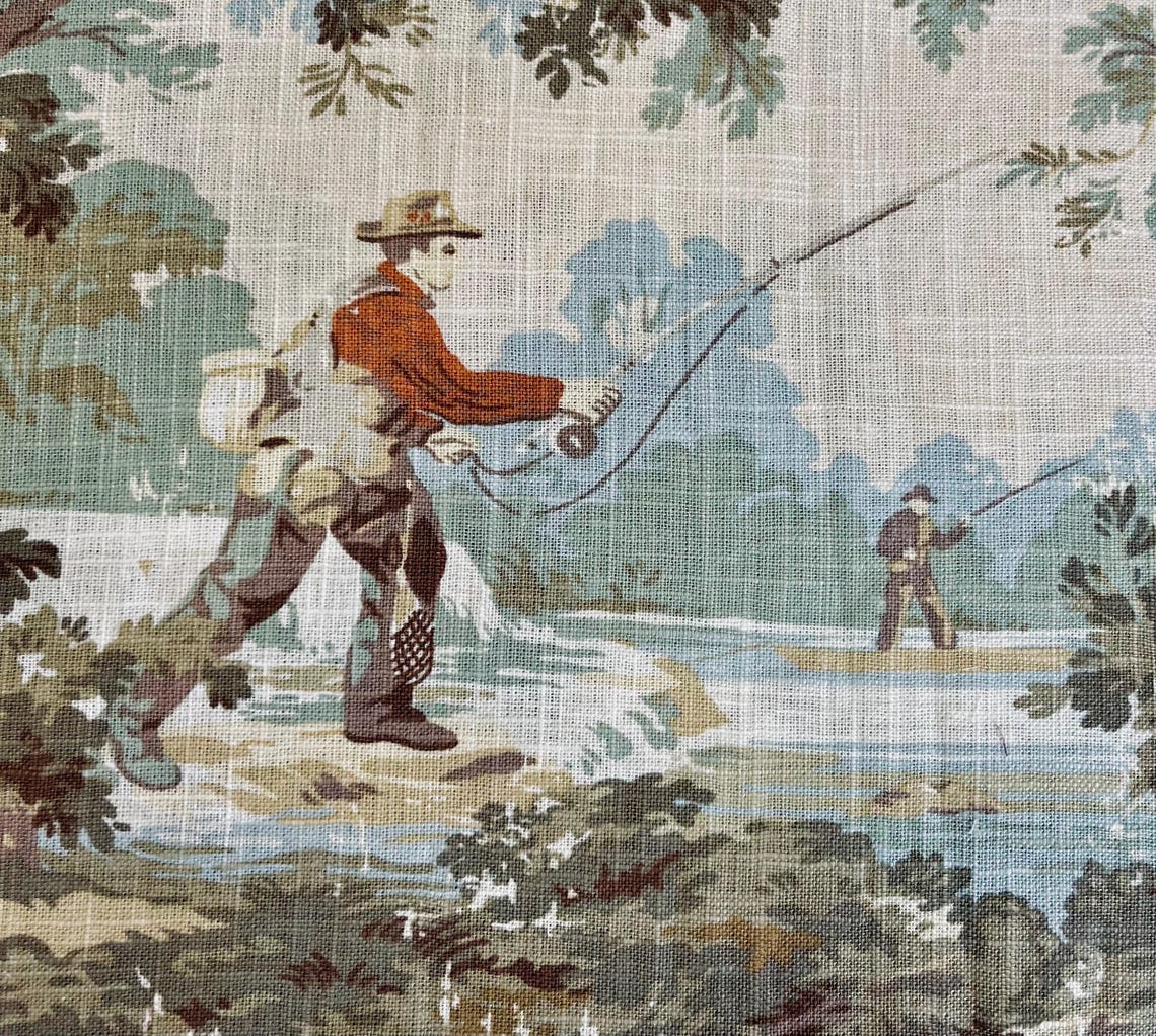 Avondale Vintage Hunting Fishing Toile Fabric: French Country Cabin ...