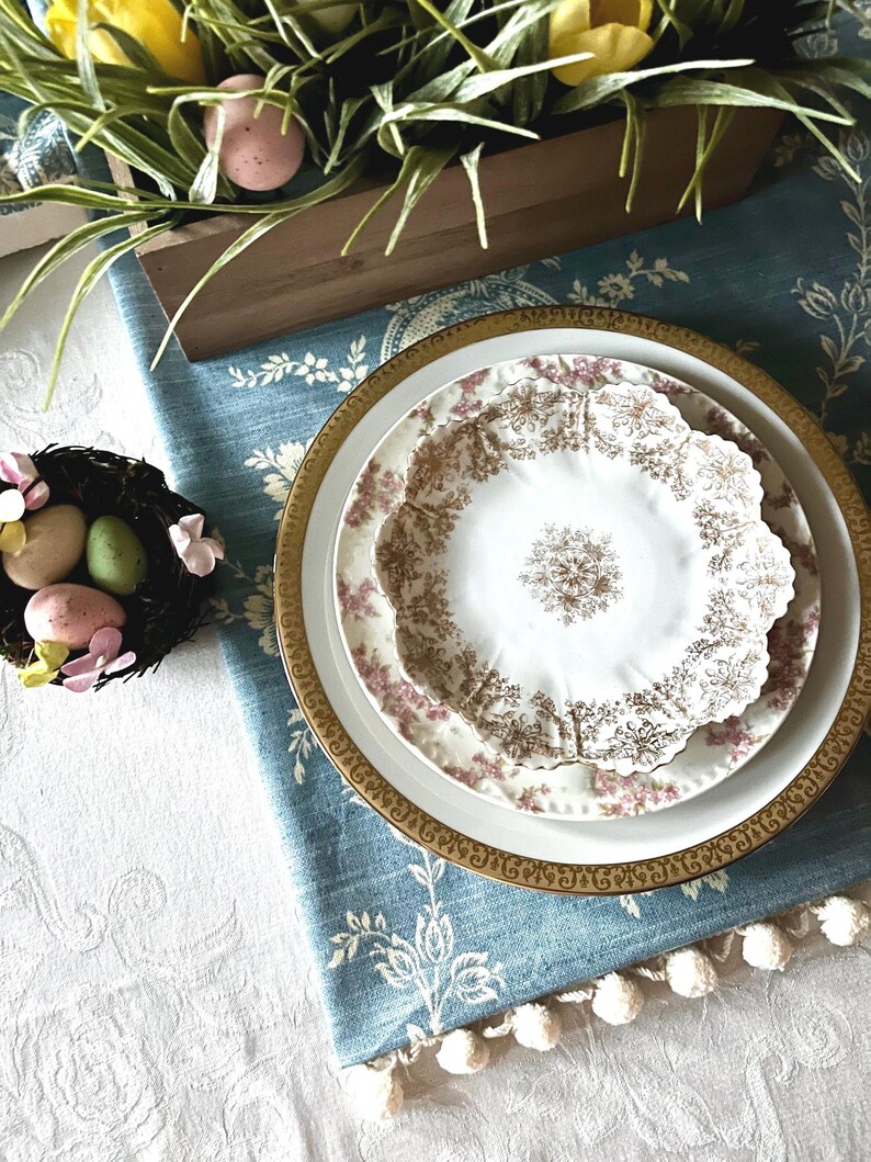 Blue Floral Toile Table Runner: Waverly French Country Cottage Fabric ...