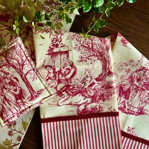 Red Toile Tea Towel, French Country Kitchen Linen, Farmhouse Decor - Etsy