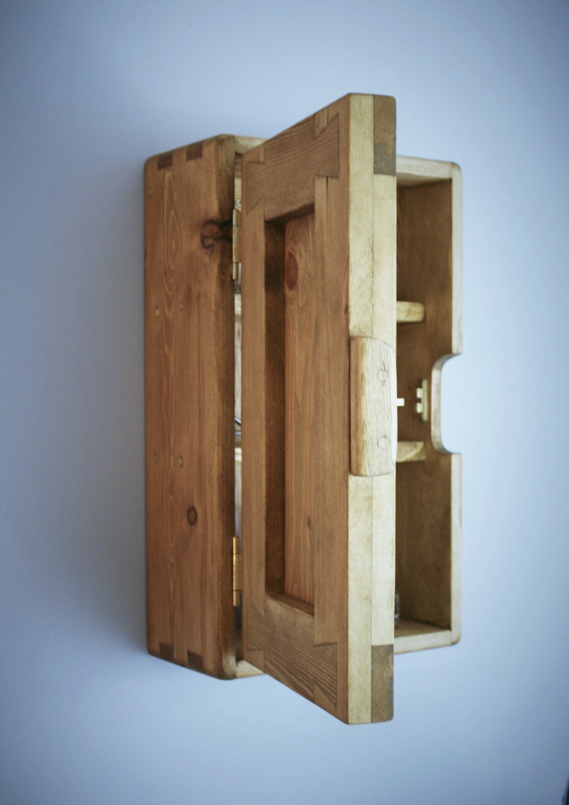 Narrow bathroom wall cabinet in light wood tall with 3 | Etsy