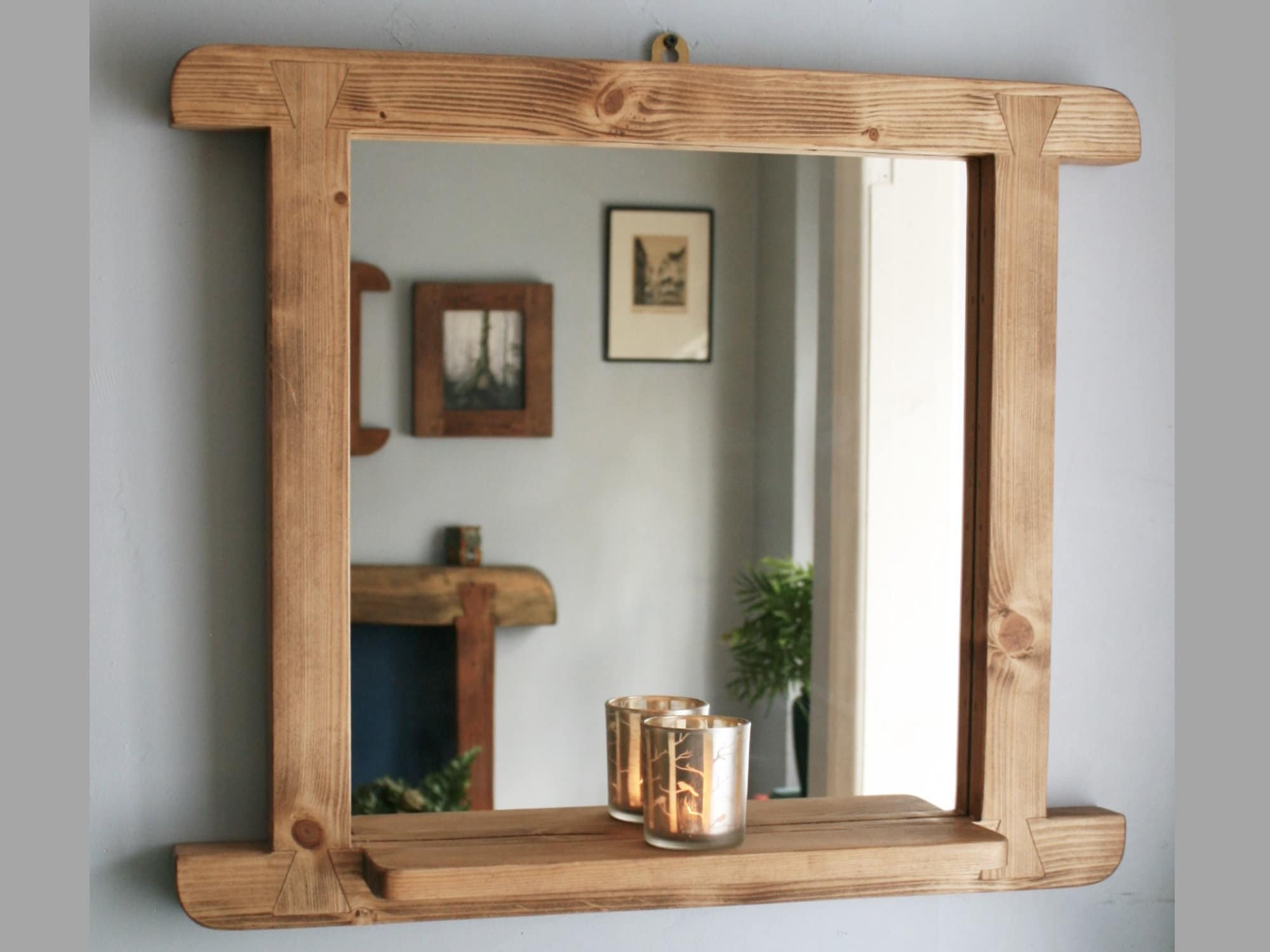 Hallway Mirror With Narrow Shelf in Natural Rustic Wood 65W X - Etsy UK