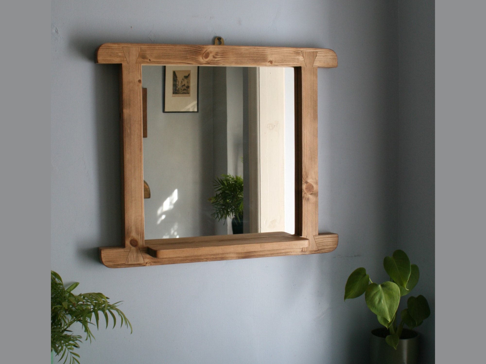 Hallway Mirror With Narrow Shelf in Natural Rustic Wood 65W X - Etsy UK