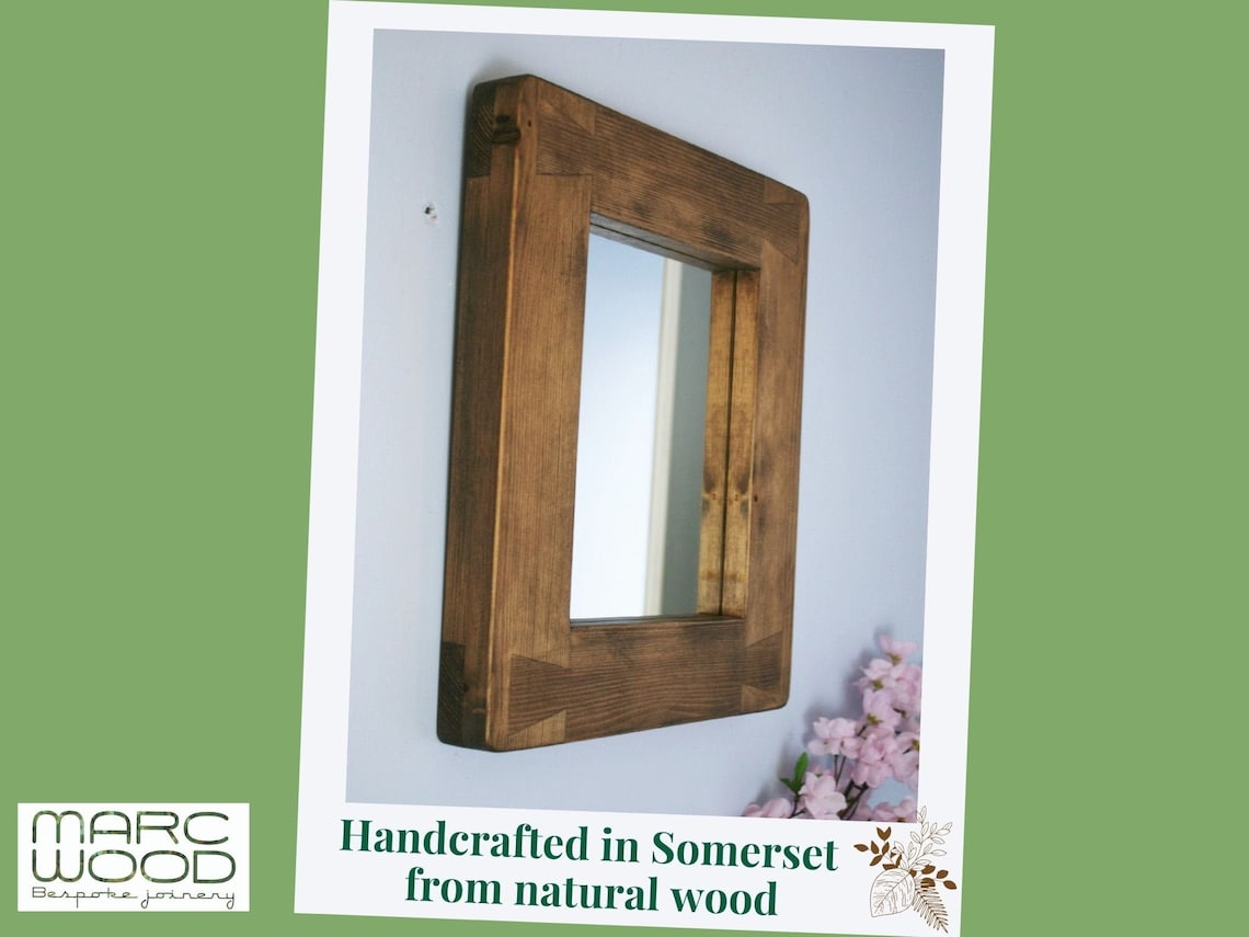 Wooden wall mirror natural wood modern rustic style small | Etsy