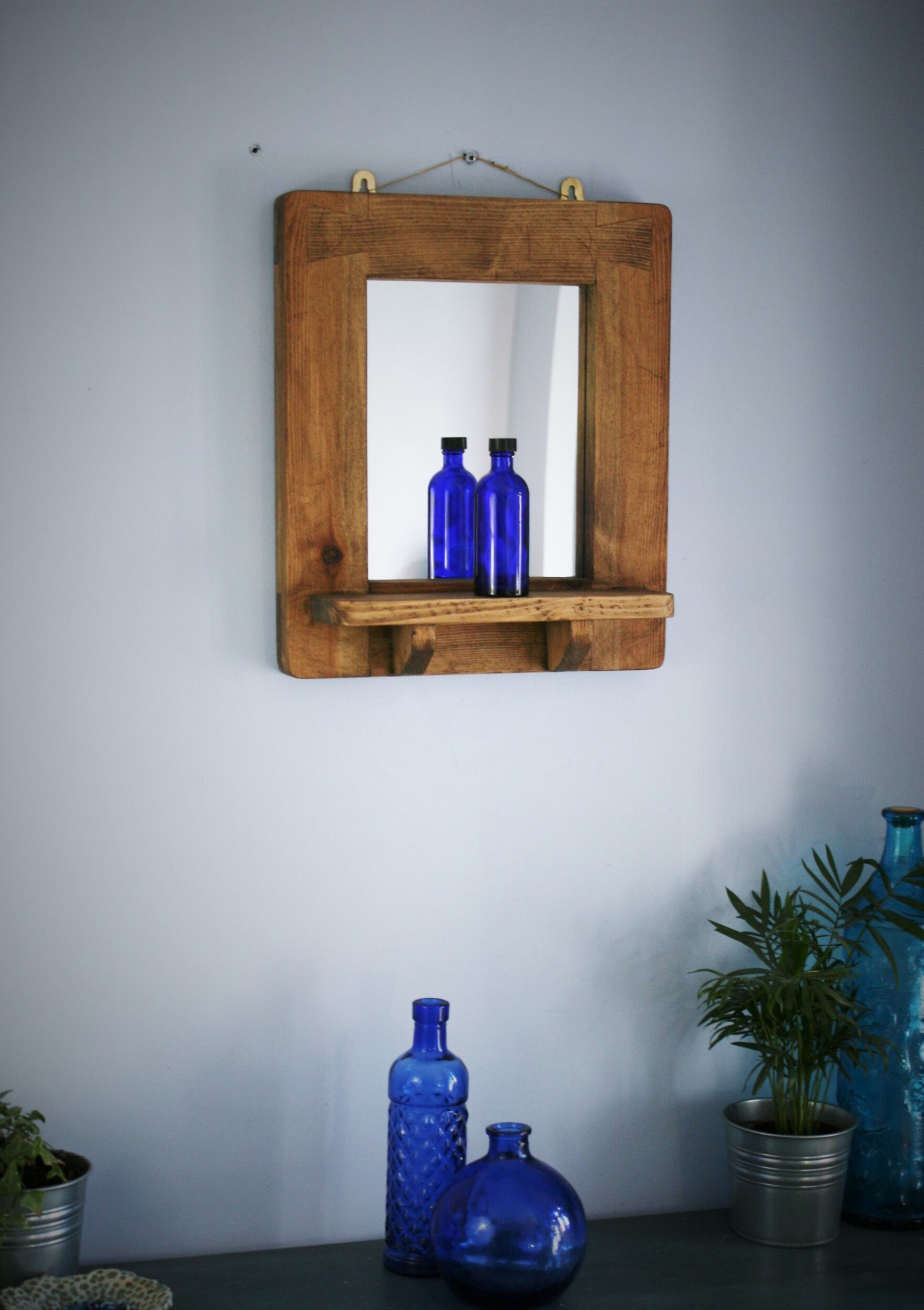 Wooden Wall Mirror With Shelf Sustainable Natural Wood Thick | Etsy