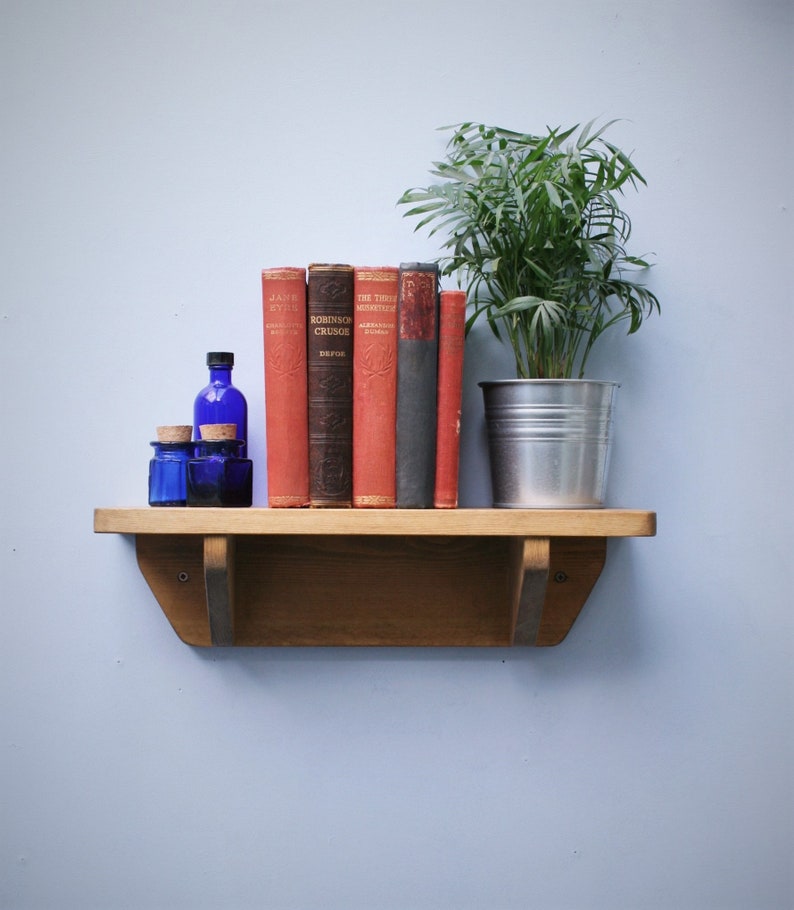 Small wooden shelf natural wood bookshelf with brackets 44 | Etsy