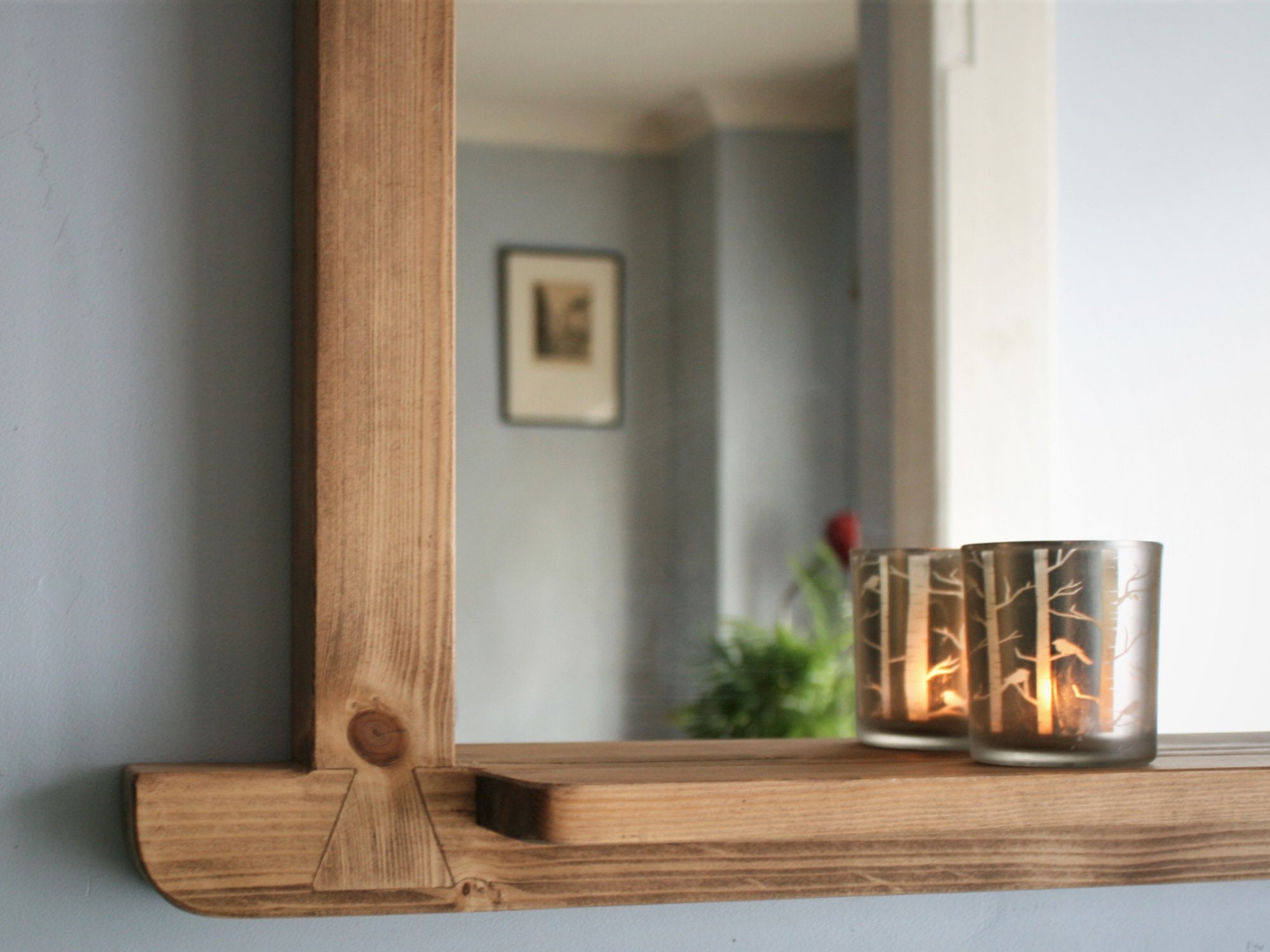 Hallway Mirror With Narrow Shelf in Natural Rustic Wood 65W X - Etsy UK