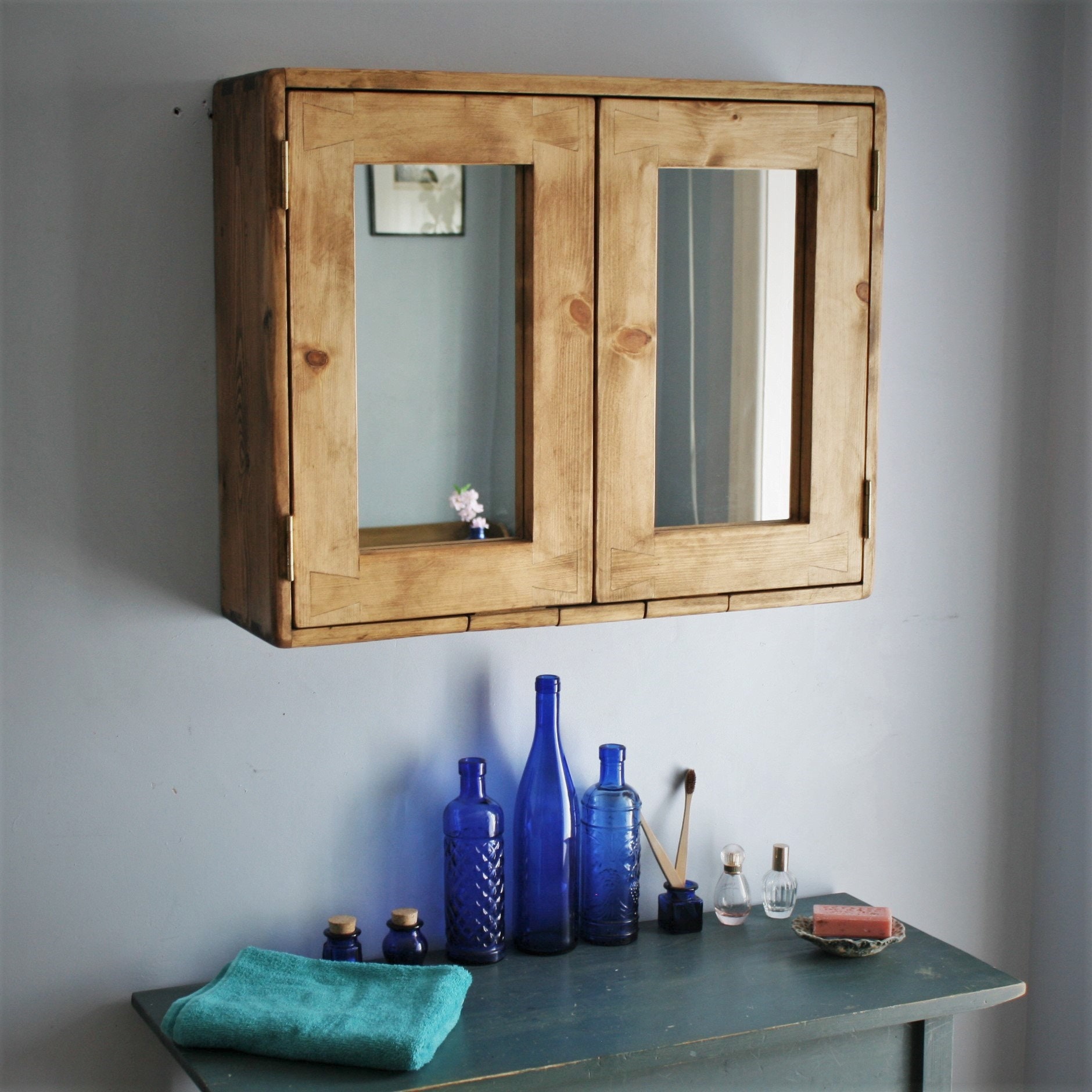 Large Wooden Bathroom Cabinet Double Mirrored Doors Natural Wood Medicine Mirror Cabinet Wide Over Sink Vanity Custom Handmade Somerset UK Etsy UK