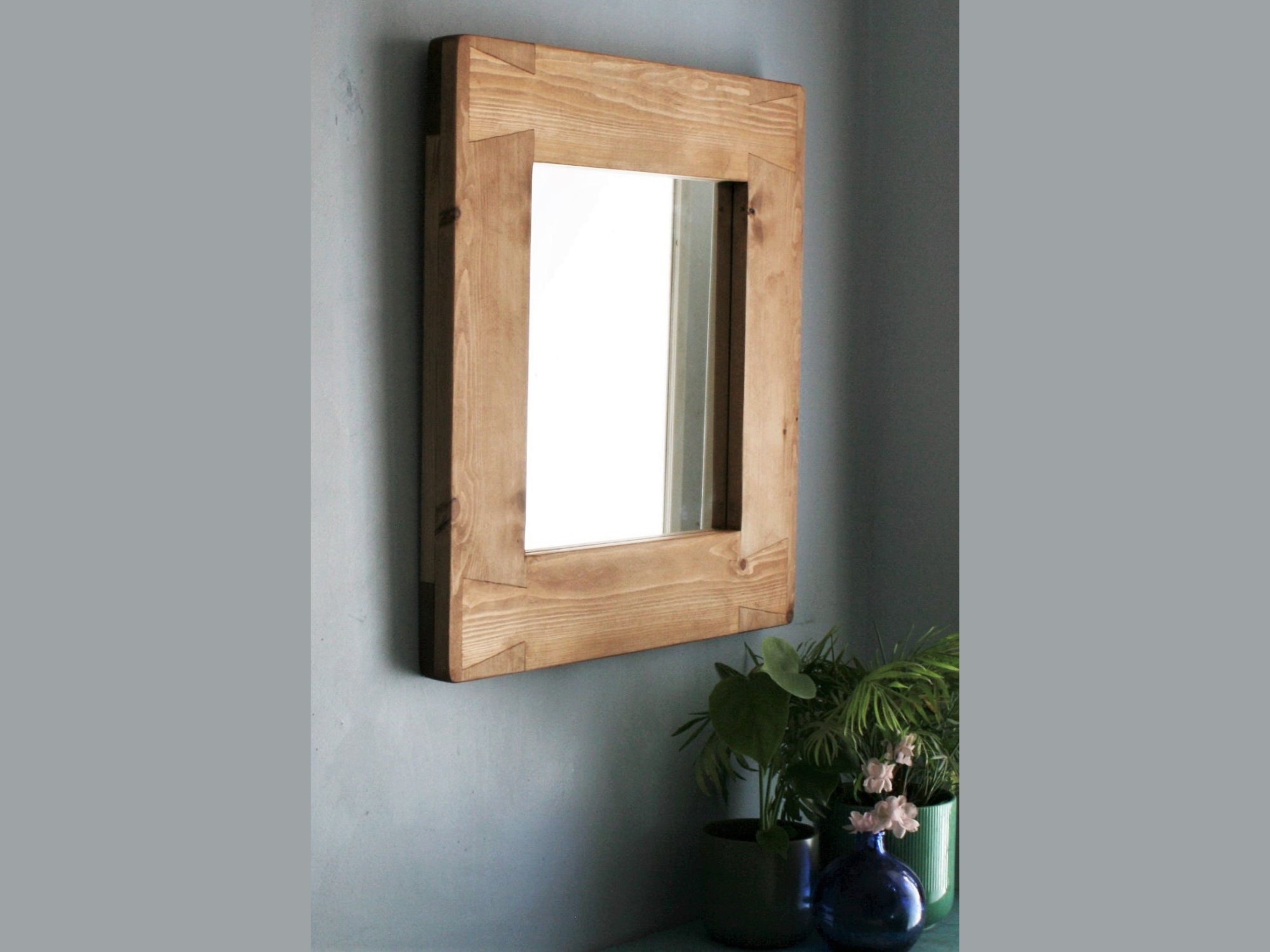 Wooden Wall Mirror With Chunky Natural Wood Frame 65 H X 63 | Etsy