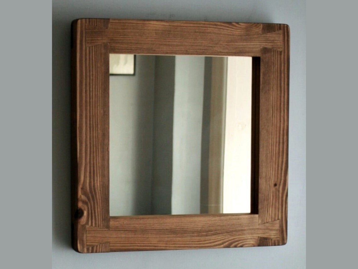 Square Wall Mirror With Thick Frame in Natural Rustic Wood | Etsy