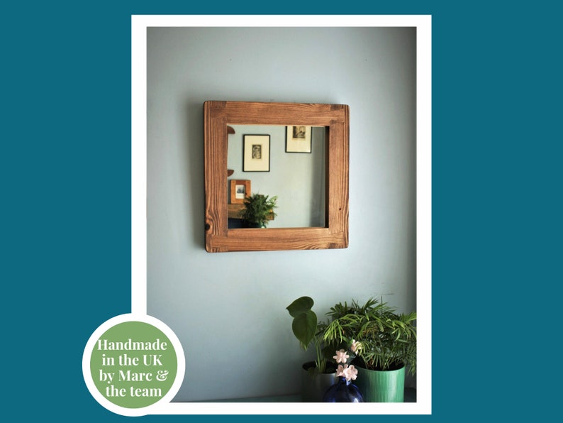 Square Wall Mirror With Thick Frame in Natural Rustic Wood | Etsy