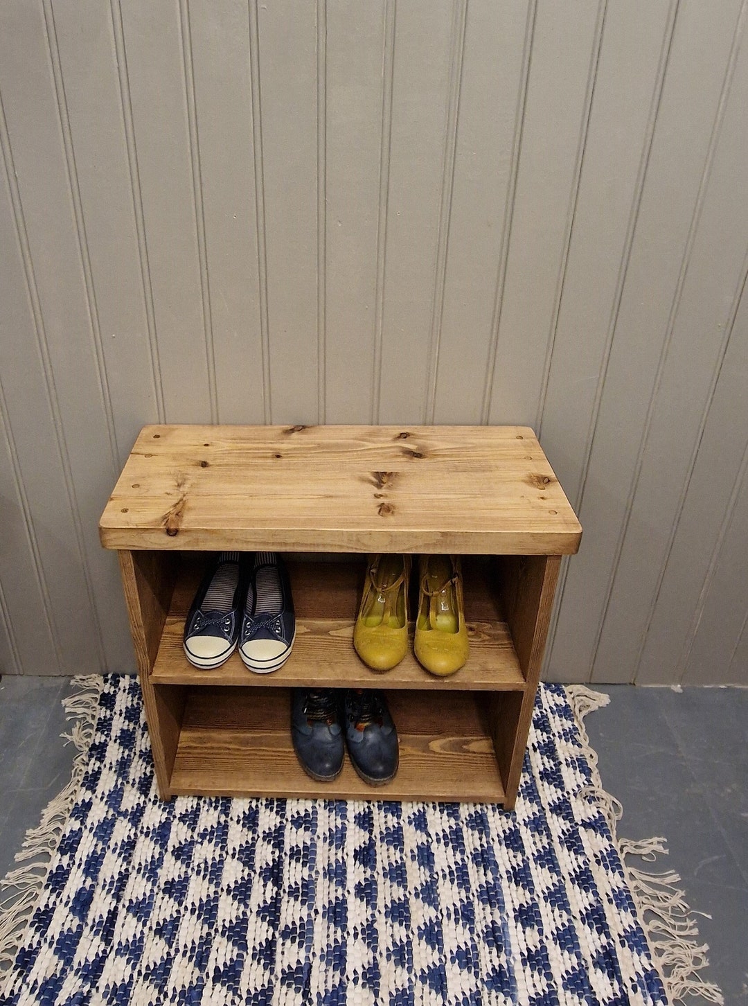 Wooden Shoe Rack, Low Boot Room Bench Shelf 65wx60hx29dcm, Natural ...
