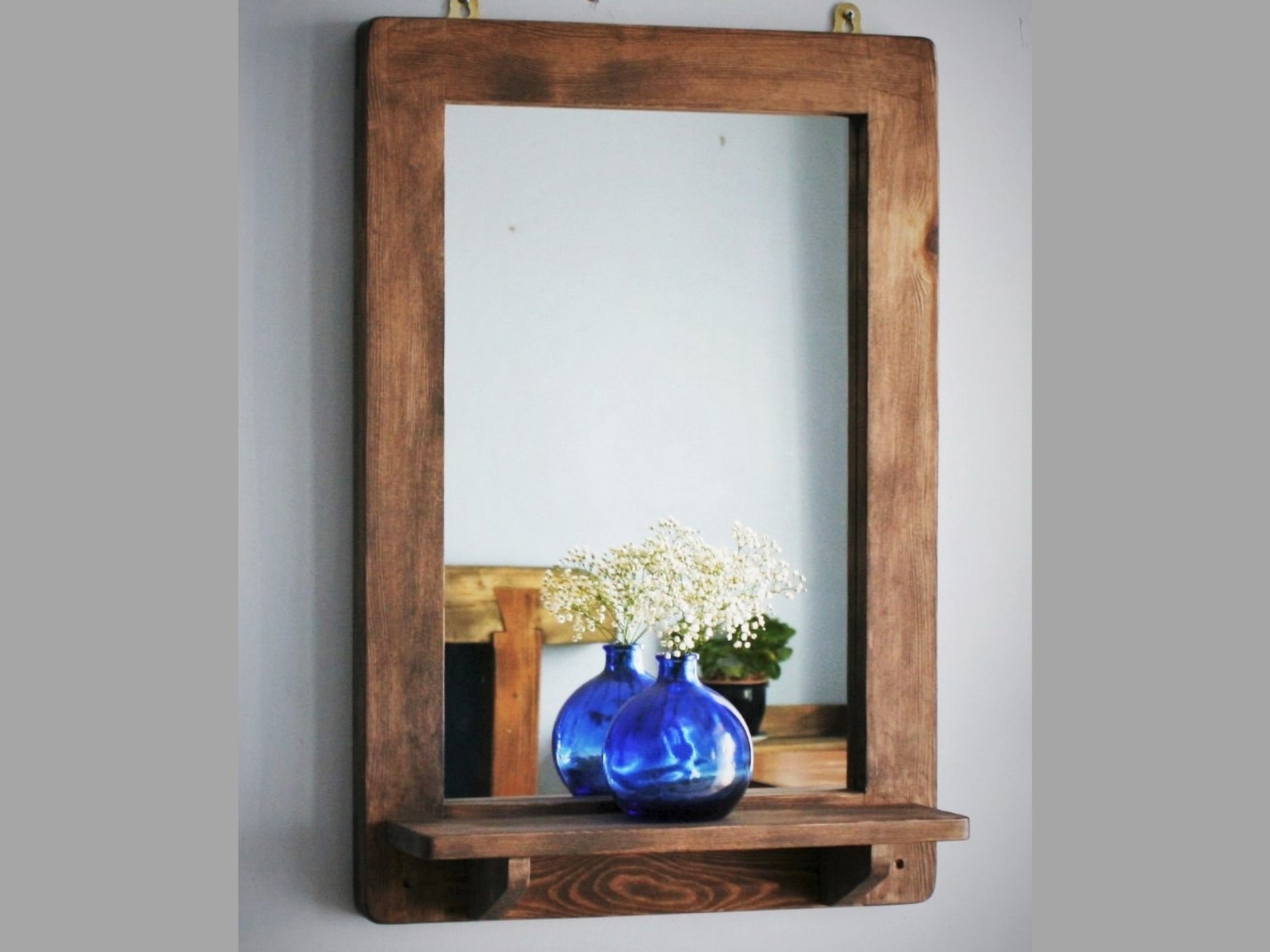 Large Mirror With Shelf in Natural Rustic Wood for Bathroom - Etsy