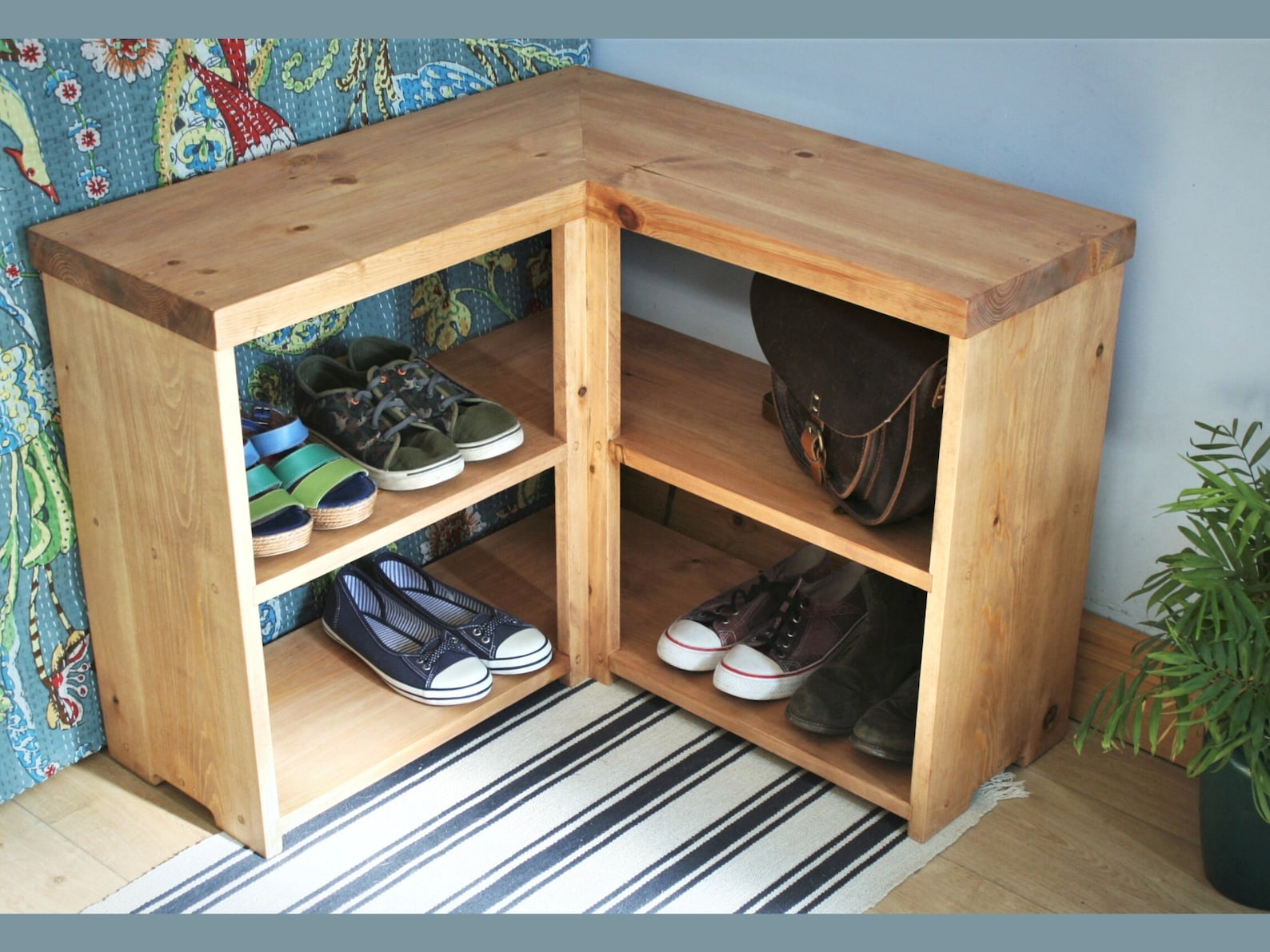 Corner Shoe Rack Wooden Hall Bench Seat Shelves 75W X 60H X - Etsy UK