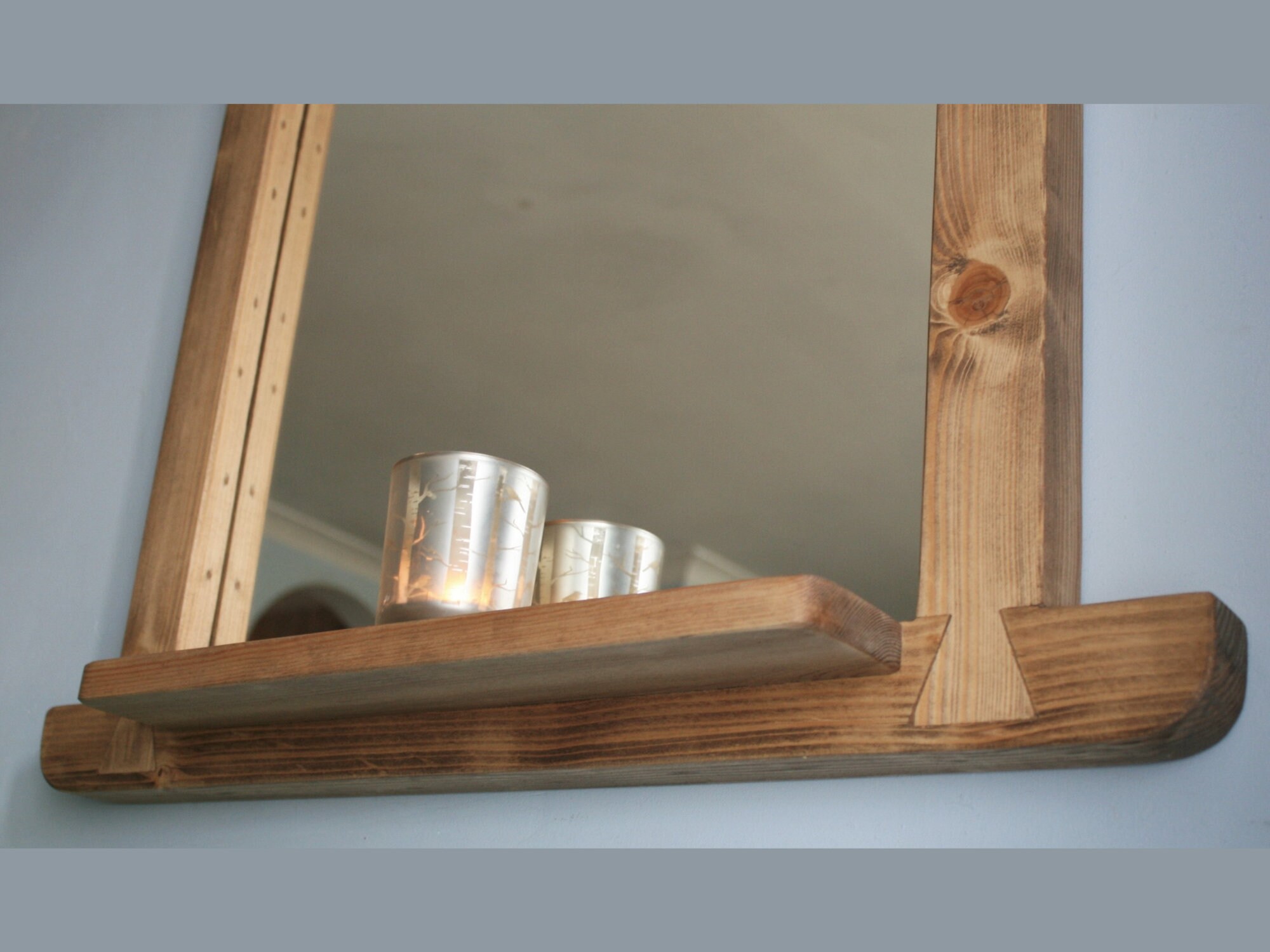 Hallway Mirror With Narrow Shelf in Natural Rustic Wood 65W X - Etsy UK
