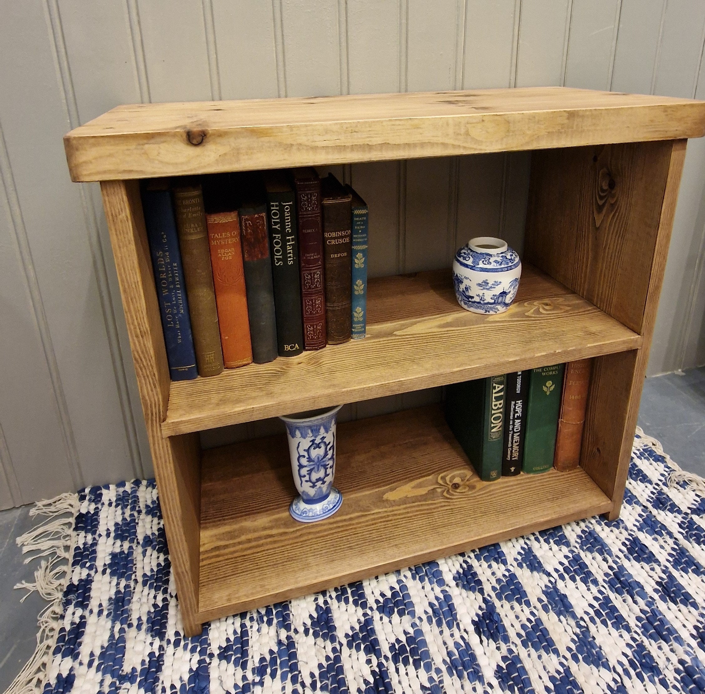 Small Wooden Bookcase Low Bookshelf Chunky Shelves 65W X 60H X 29D Cm Natural Wood Rustic Cottage Farmhouse Handmade Somerset in UK Etsy