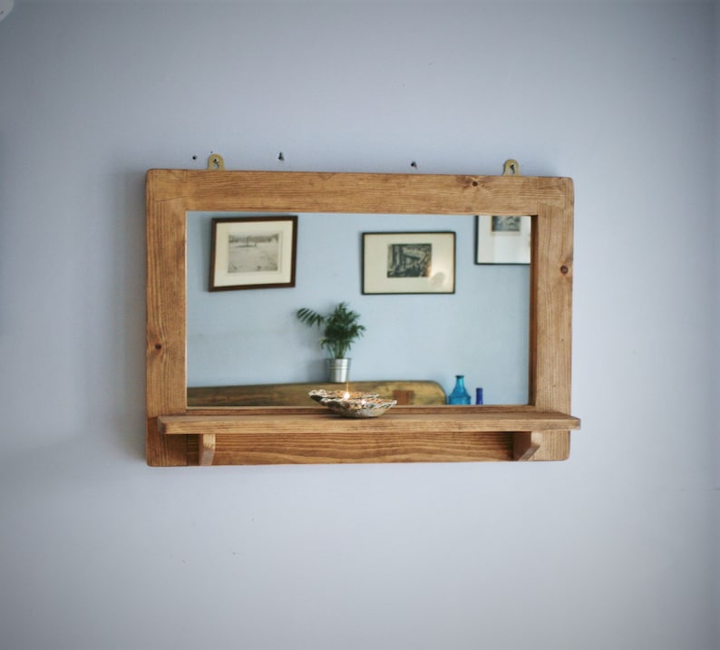 Large wooden mirror with shelf rustic hallway bathroom and | Etsy