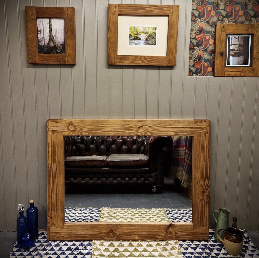 Extra Large Rustic Wooden Mirror, Chunky Natural Wood Frame 120 X 90cm ...