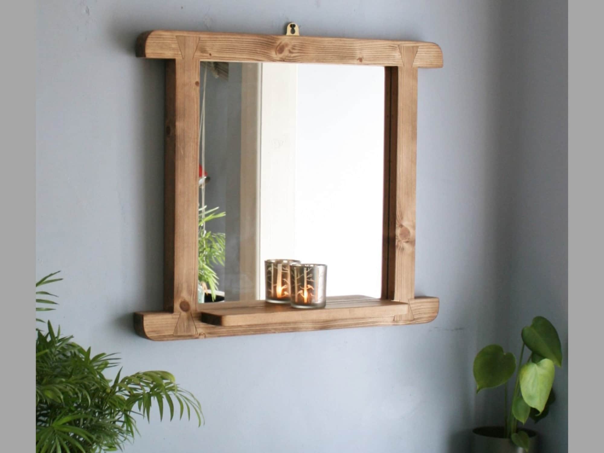 Hallway Mirror With Narrow Shelf in Natural Rustic Wood 65W X - Etsy UK