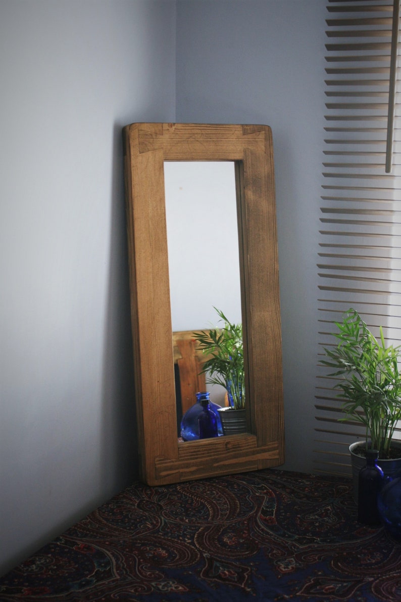 Tall Wooden Wall Mirror in Rustic Wood Chunky Natural Frame - Etsy