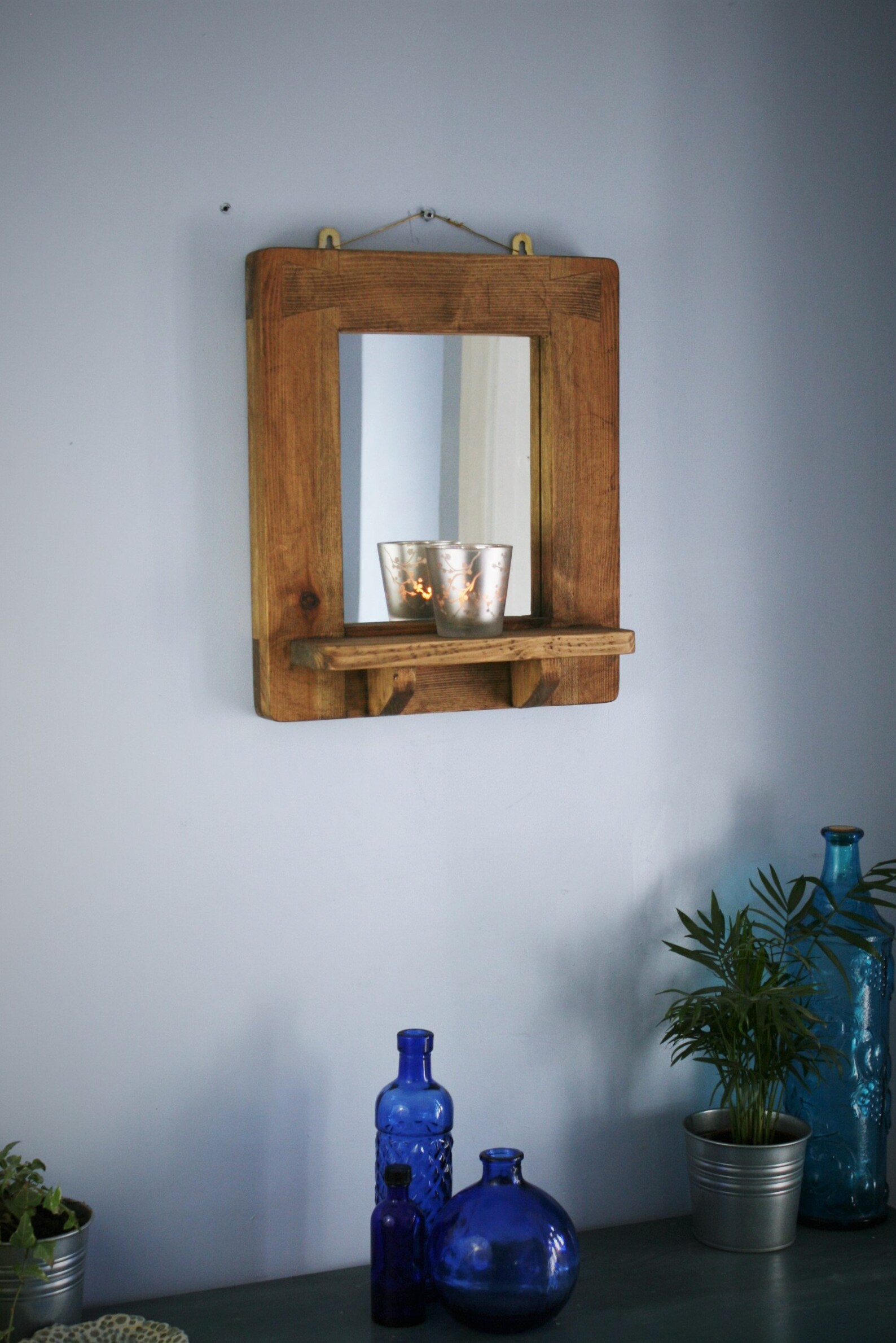 Wooden Wall Mirror With Shelf Sustainable Natural Wood Thick | Etsy
