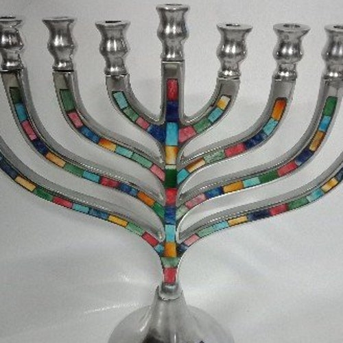 Hanukkah Menorah in Traditional Silver Aluminum With Blue - Etsy