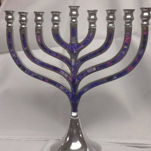 Hanukkah Menorah in Traditional Silver Aluminum With Blue - Etsy