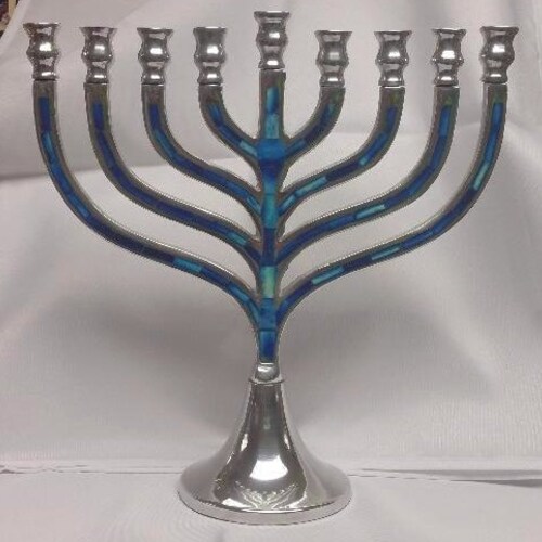 Hanukkah Menorah in Traditional Silver Aluminum With Blue - Etsy