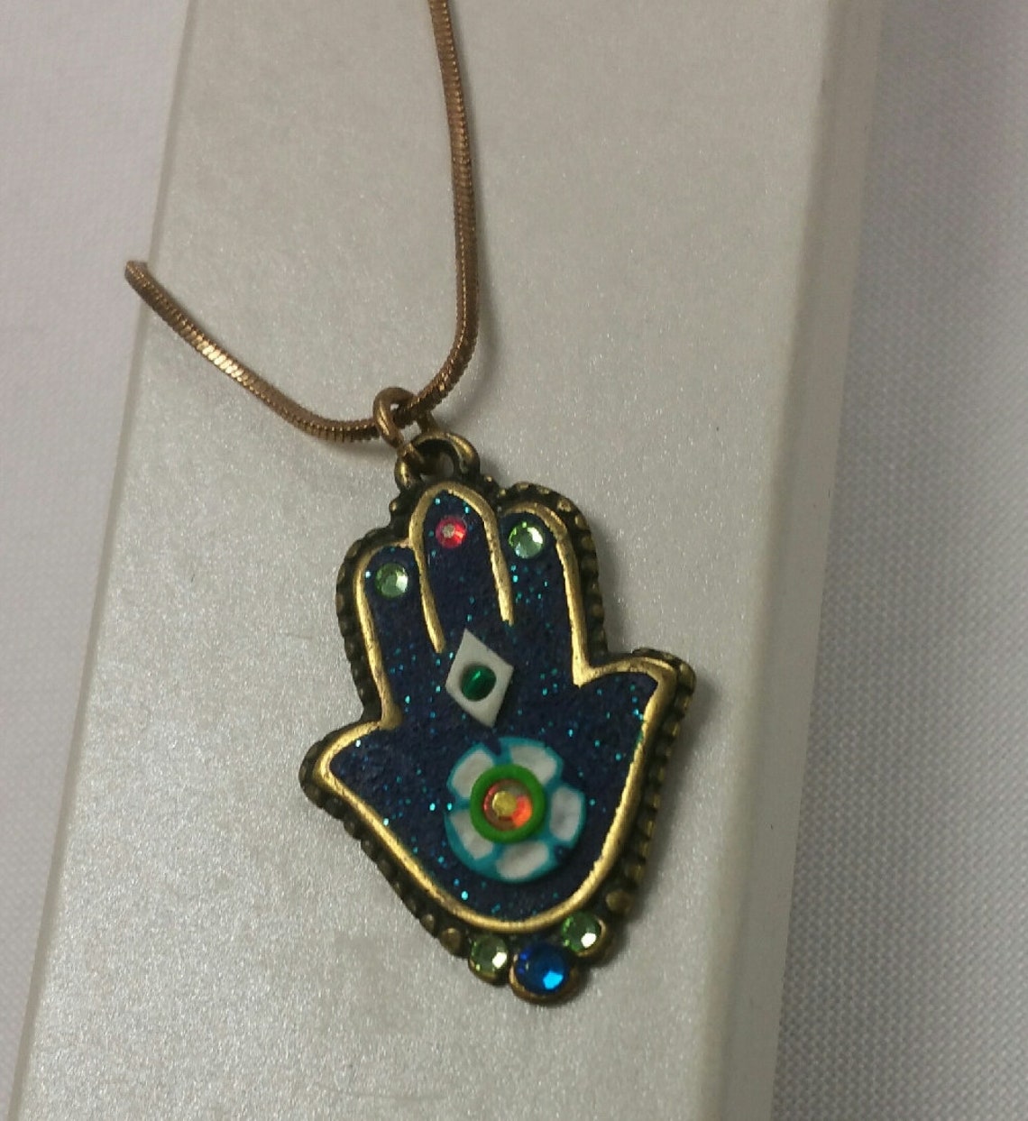 Blue Hamsa With Green and White Jewish Hand Earrings in a Metal Casting ...