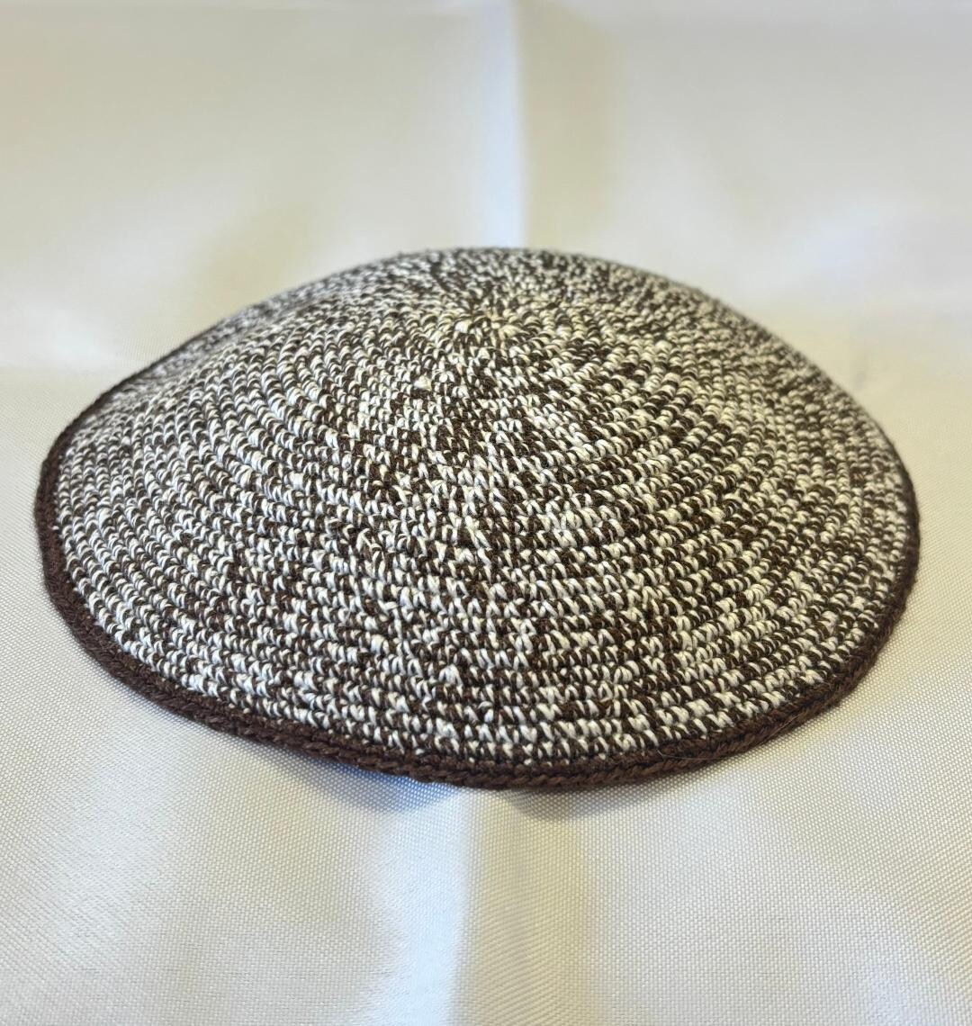 Brown & White With White Knit Kippah Made in Israel 5.5" - Etsy